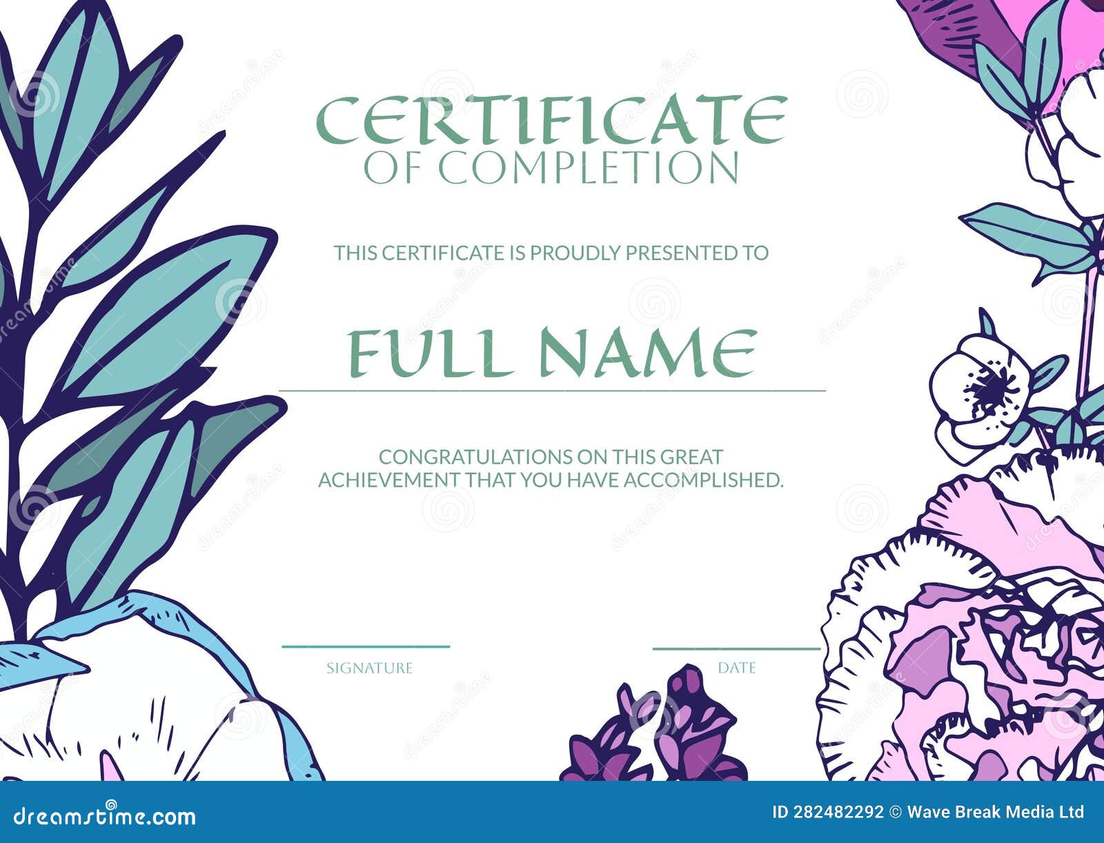 Composition of Certificate of Completion Text with Copy Space on Floral ...