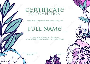 Composition of Certificate of Completion Text with Copy Space on Floral ...