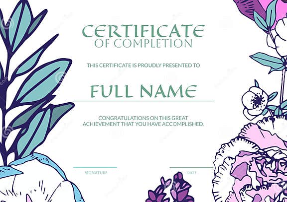 Composition of Certificate of Completion Text with Copy Space on Floral ...