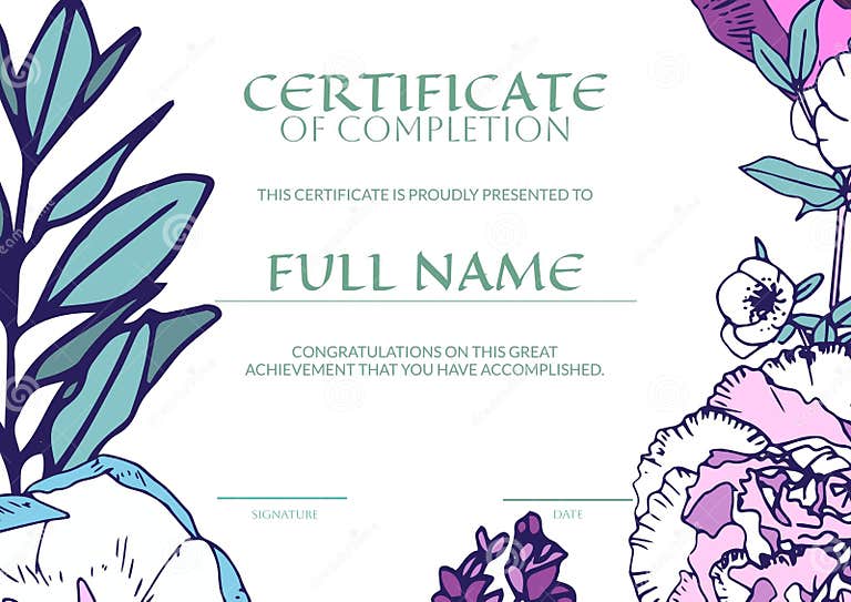 Composition of Certificate of Completion Text with Copy Space on Floral ...