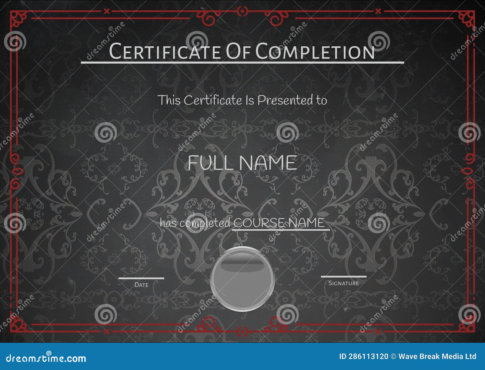 Composition Of Certificate Of Completion Text With Copy Space On Grey ...