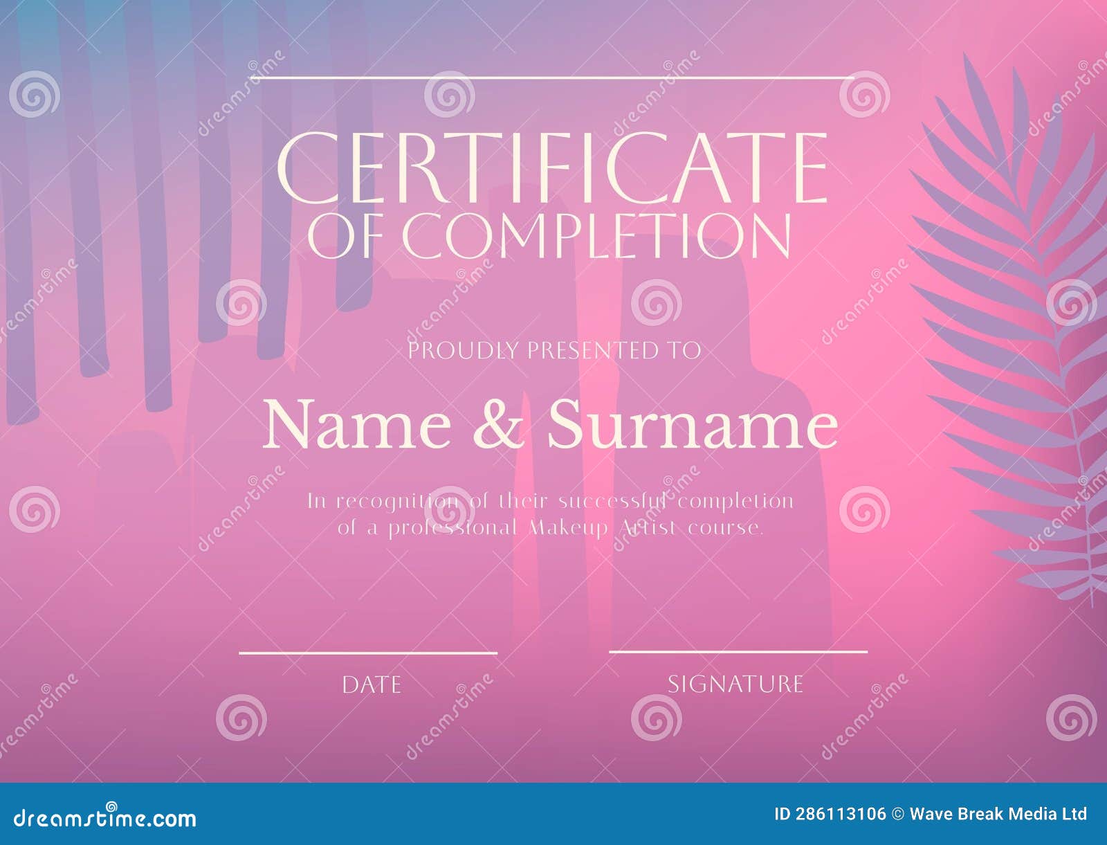 Composition Of Certificate Of Completion Text With Copy Space On Pink ...