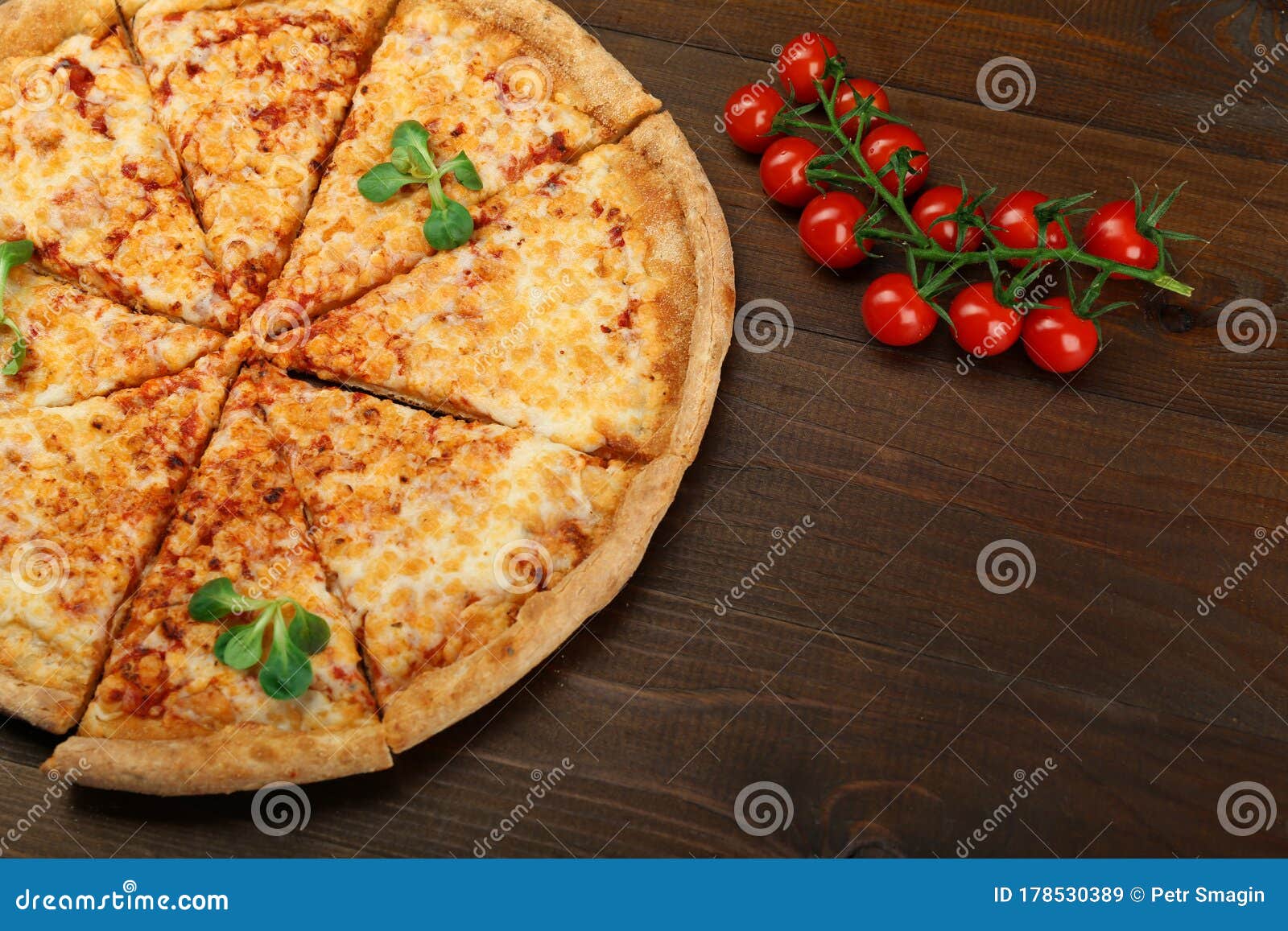 Composition with Cheese Pizza in Rustic Style Top View Stock Image ...
