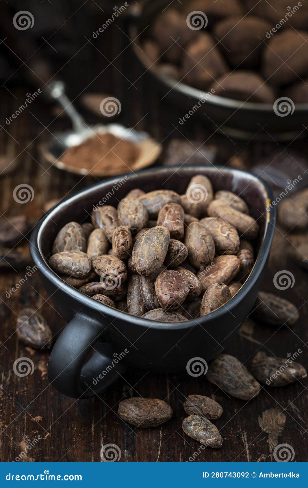 Composition with Cocoa Powder, Beans and Chocolate Stock Photo - Image ...