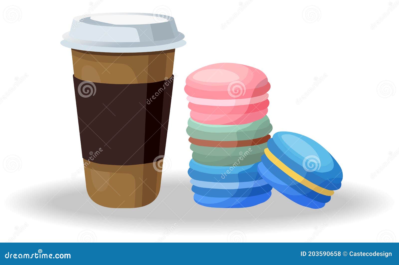 Composition of a Coffee Cup and Colorful Stack of Macarons Stock Vector ...