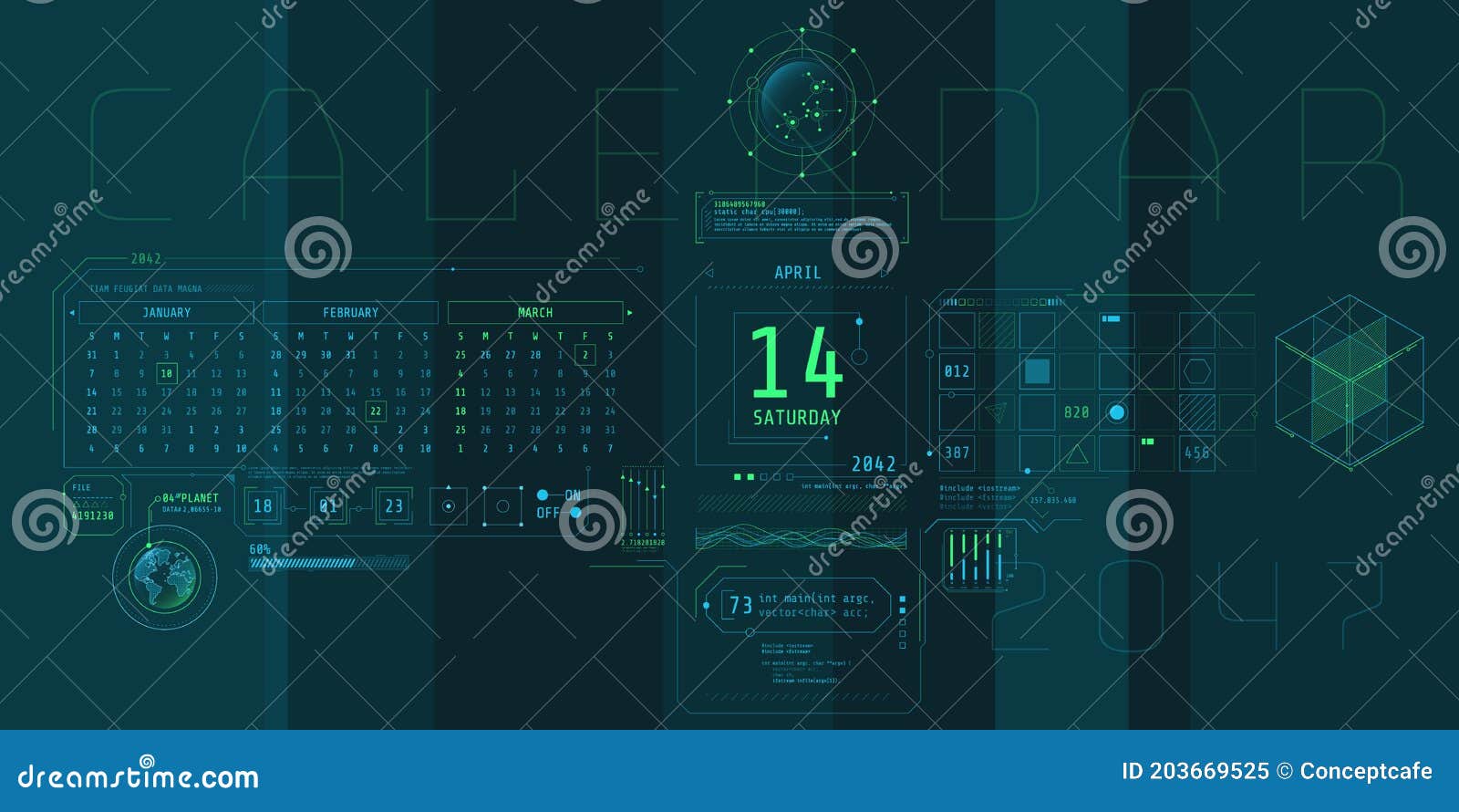 Composition of Computer HUD Interface with Calendar. Stock Vector ...