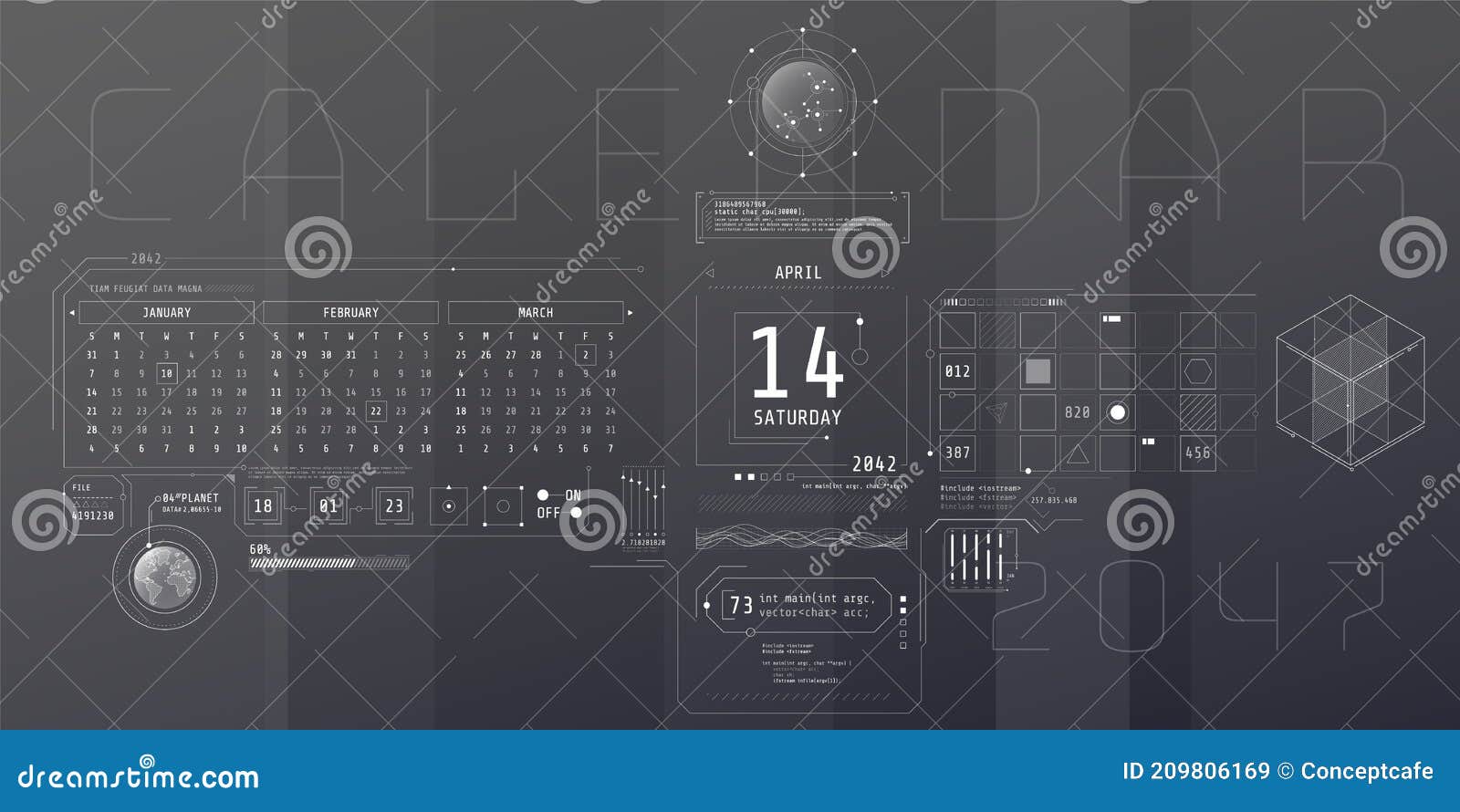 Composition of Computer HUD Interface with Calendar. Stock Vector ...