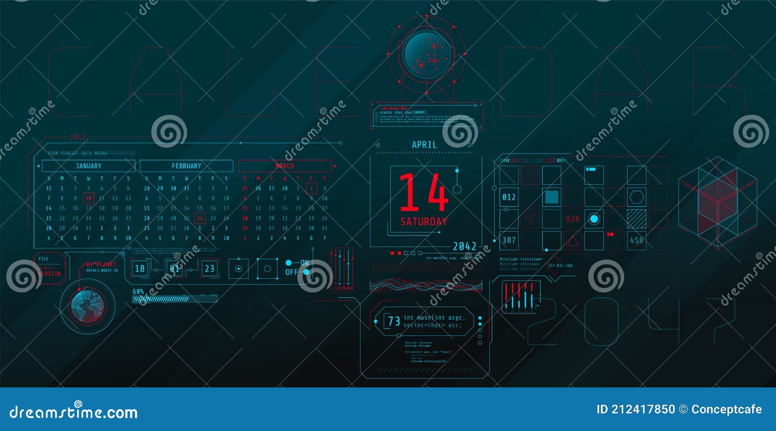 Composition of Computer HUD Interface with Calendar. Stock Vector ...