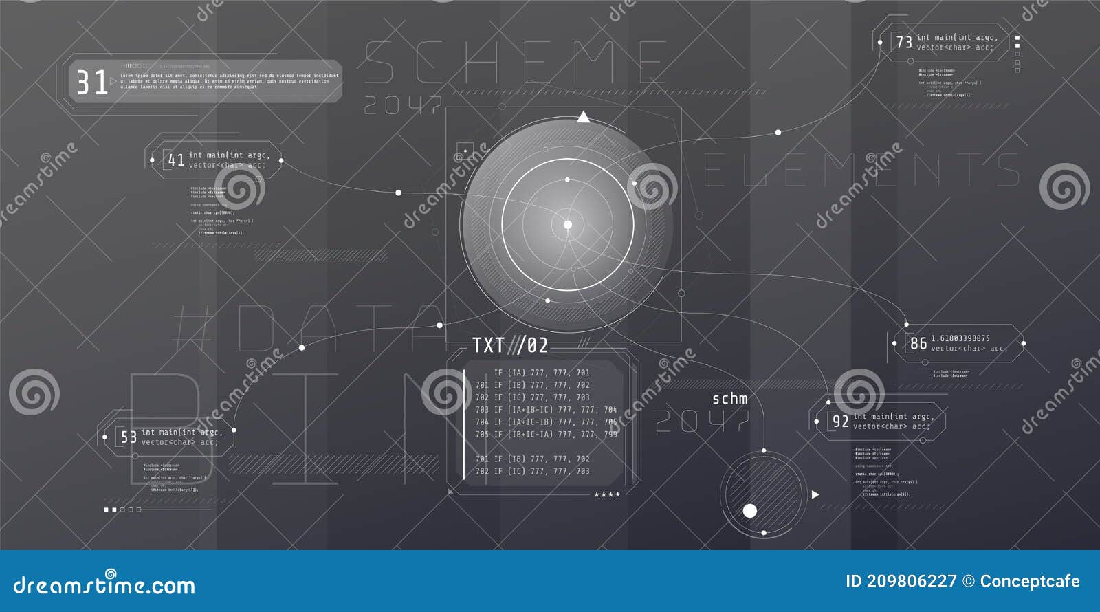Composition of Computer HUD Interface with Code Architecture. Stock ...