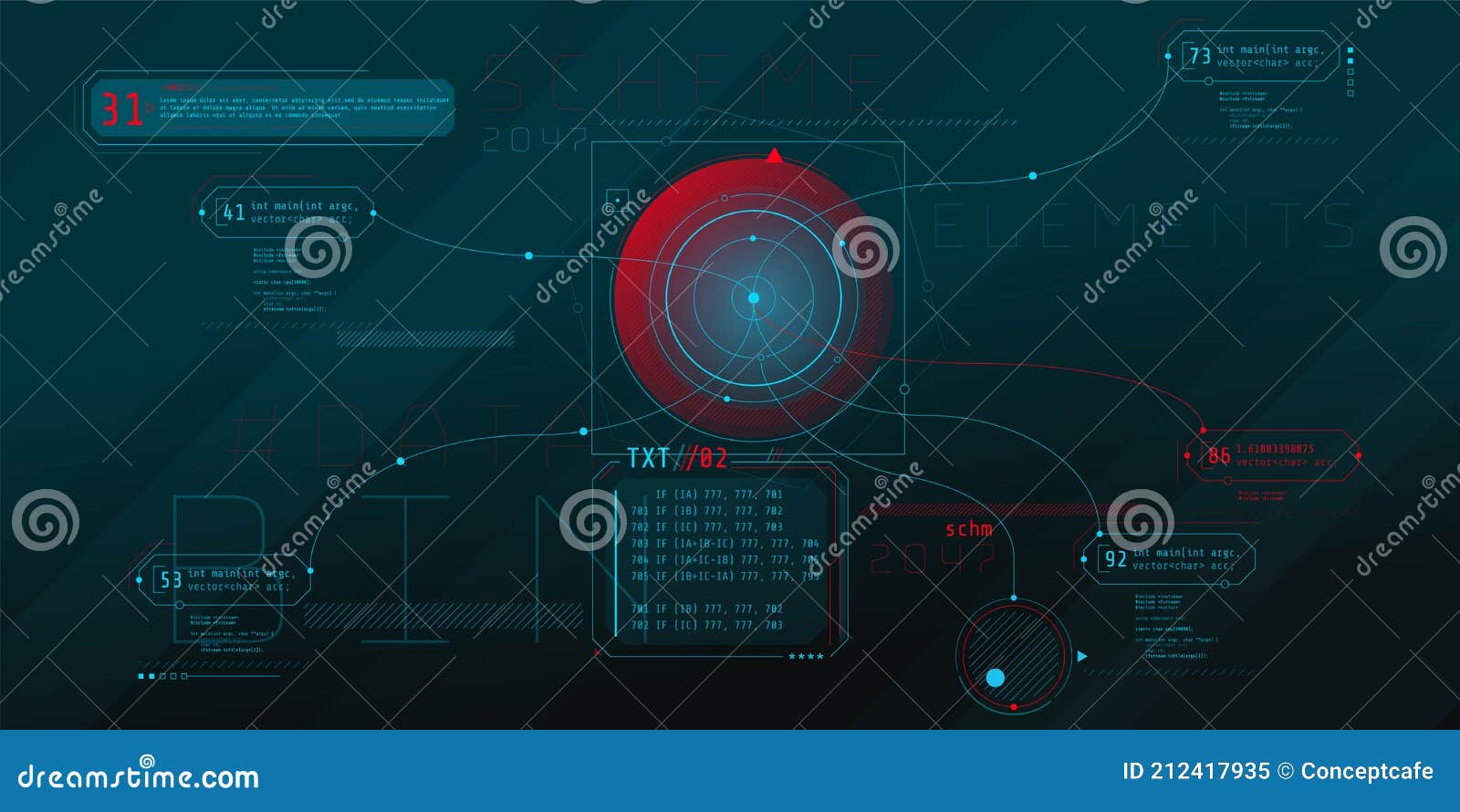 Composition of Computer HUD Interface with Code Architecture. Stock ...