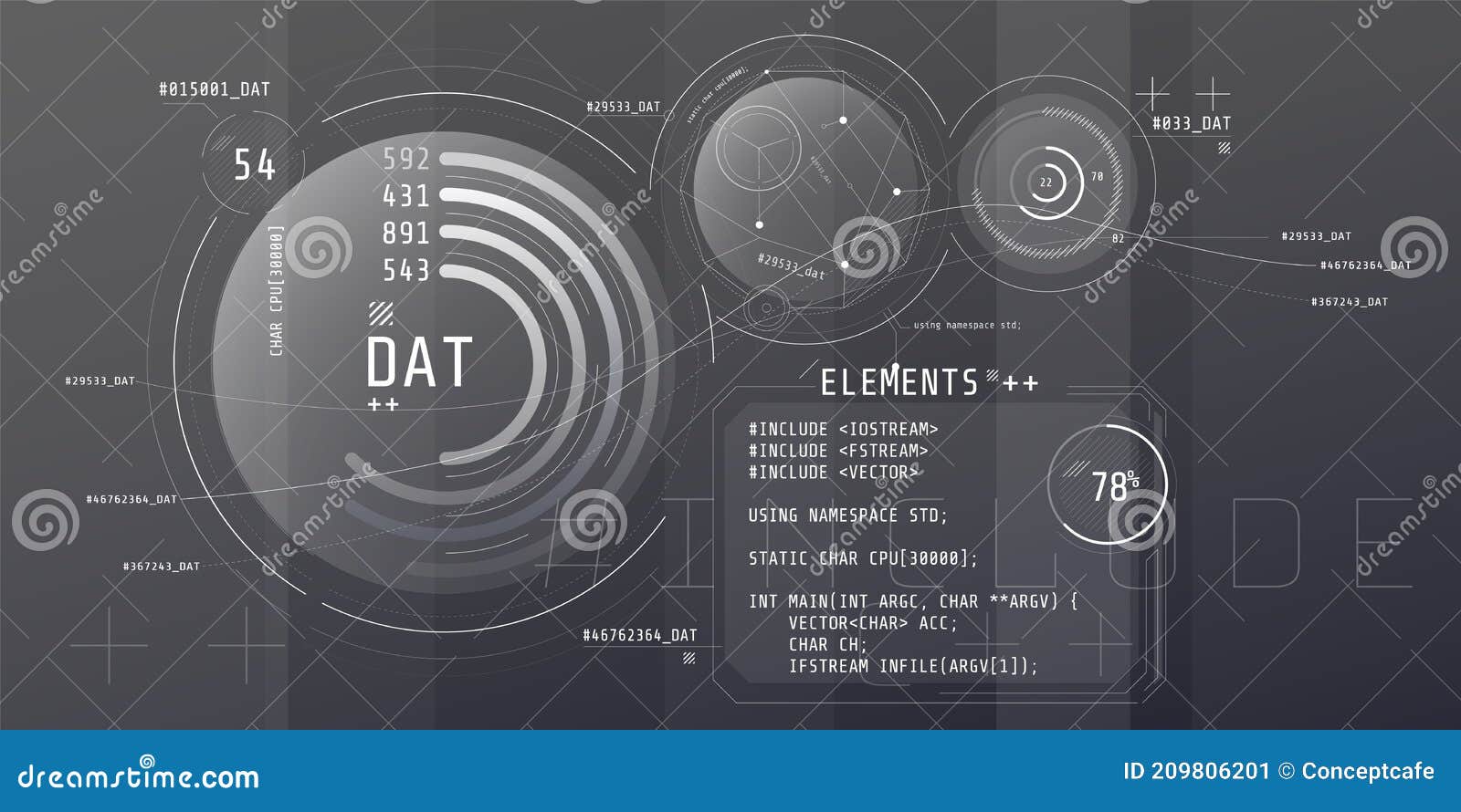 Composition of Computer HUD Interface with Coding. Stock Illustration ...