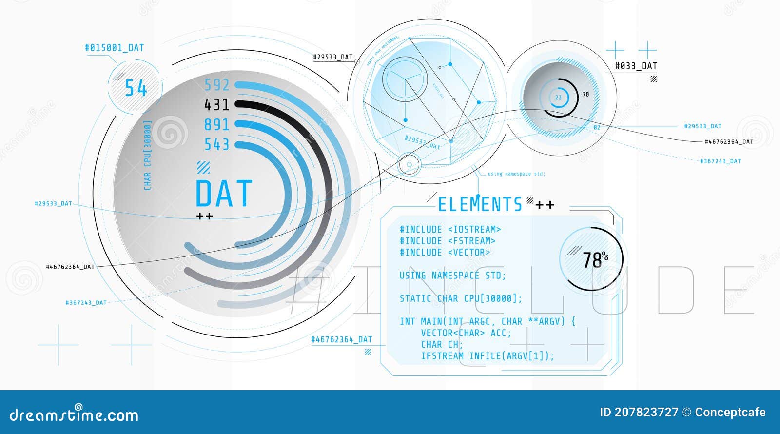 Composition of Computer HUD Interface with Coding. Stock Illustration ...