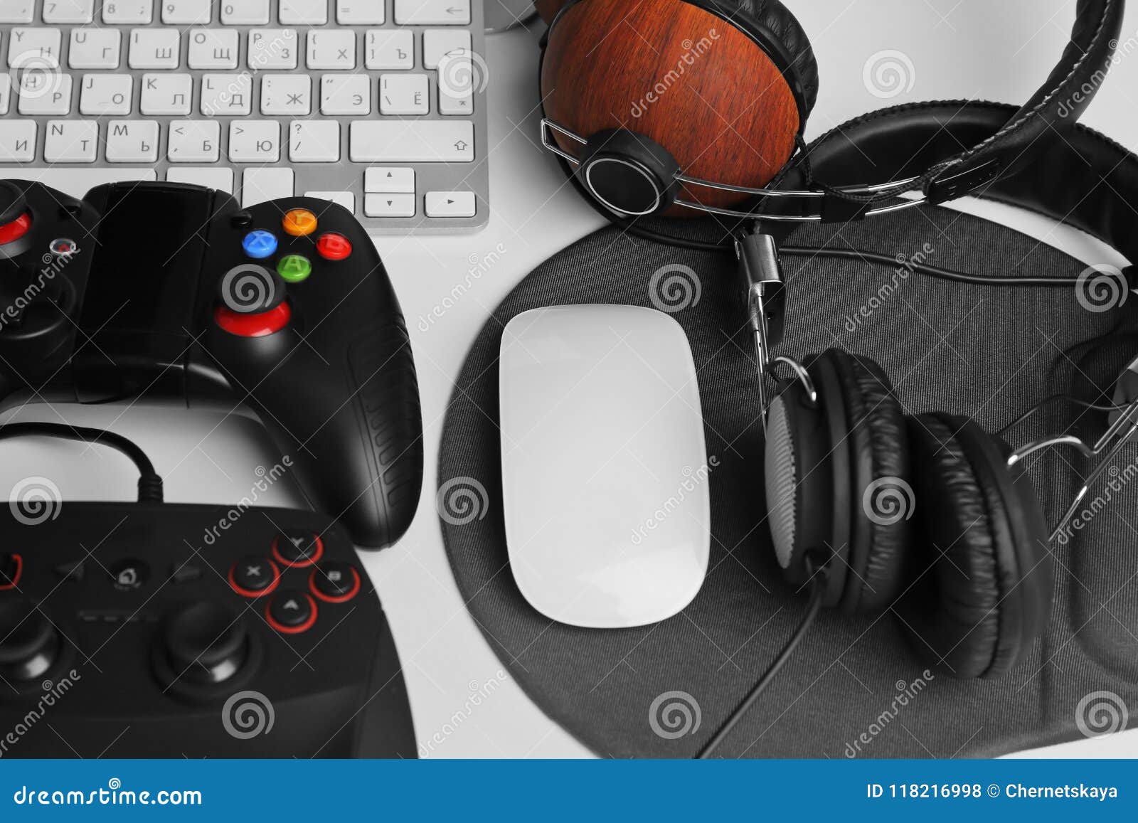 Composition with Computer Mouse and Gaming Gear Stock Photo - Image of ...