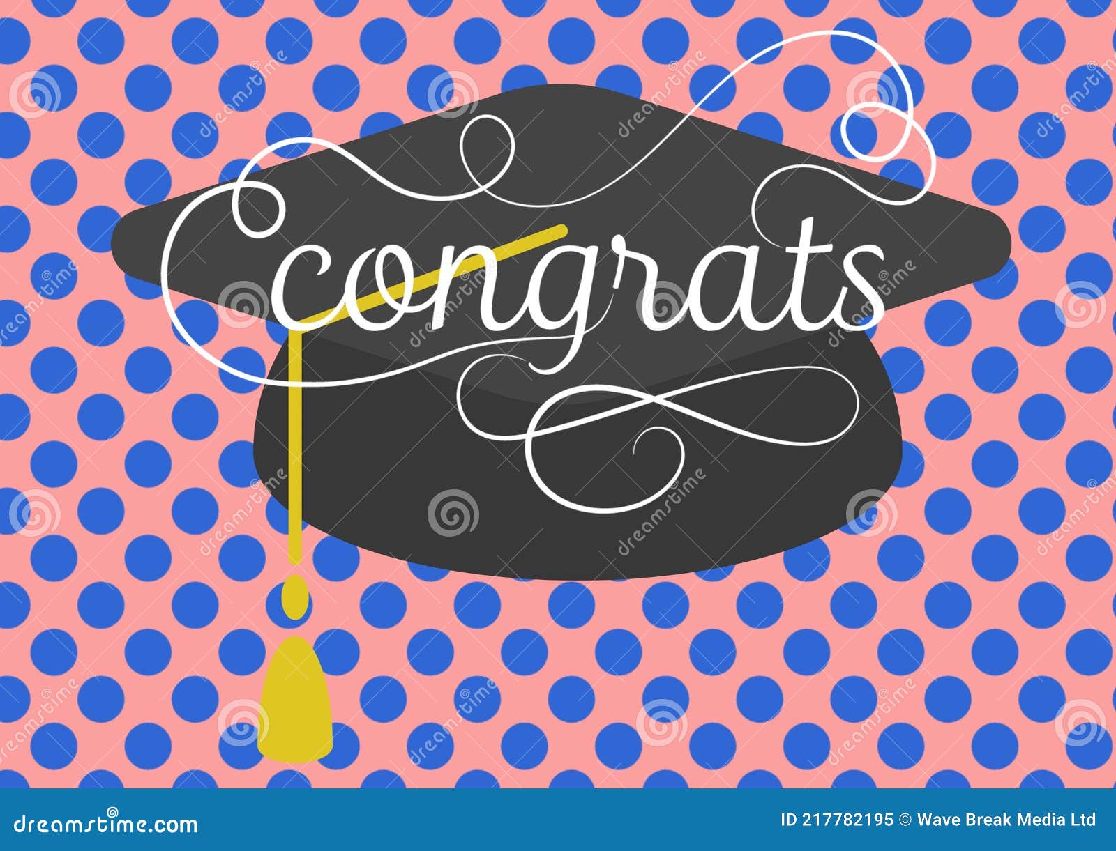 Composition of Congrats in Curly Script with Mortarboard on Blue Dot ...
