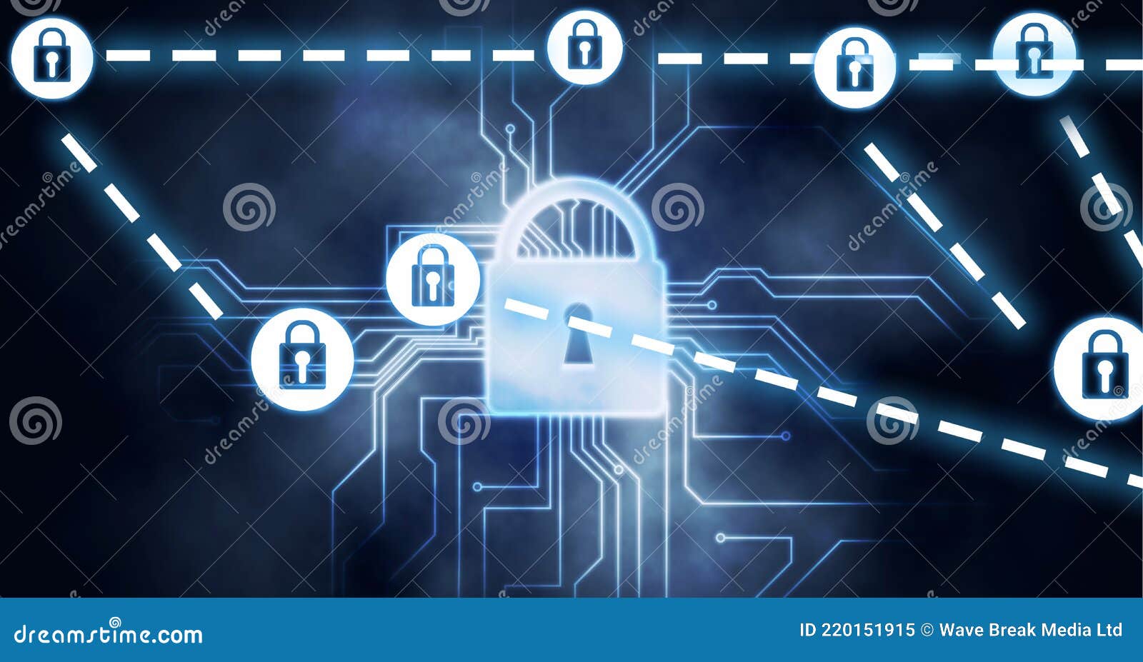 Composition of Connected White Padlock Icons Over Padlock and ...