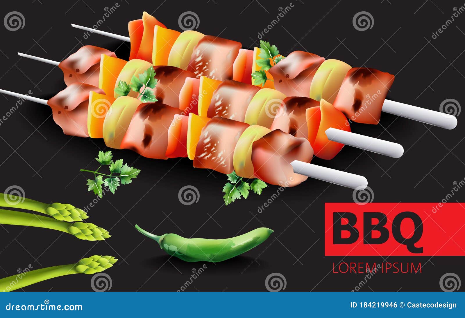 Composition that Consists of Barbeque ,hot Green Pepper, Asparagus and ...