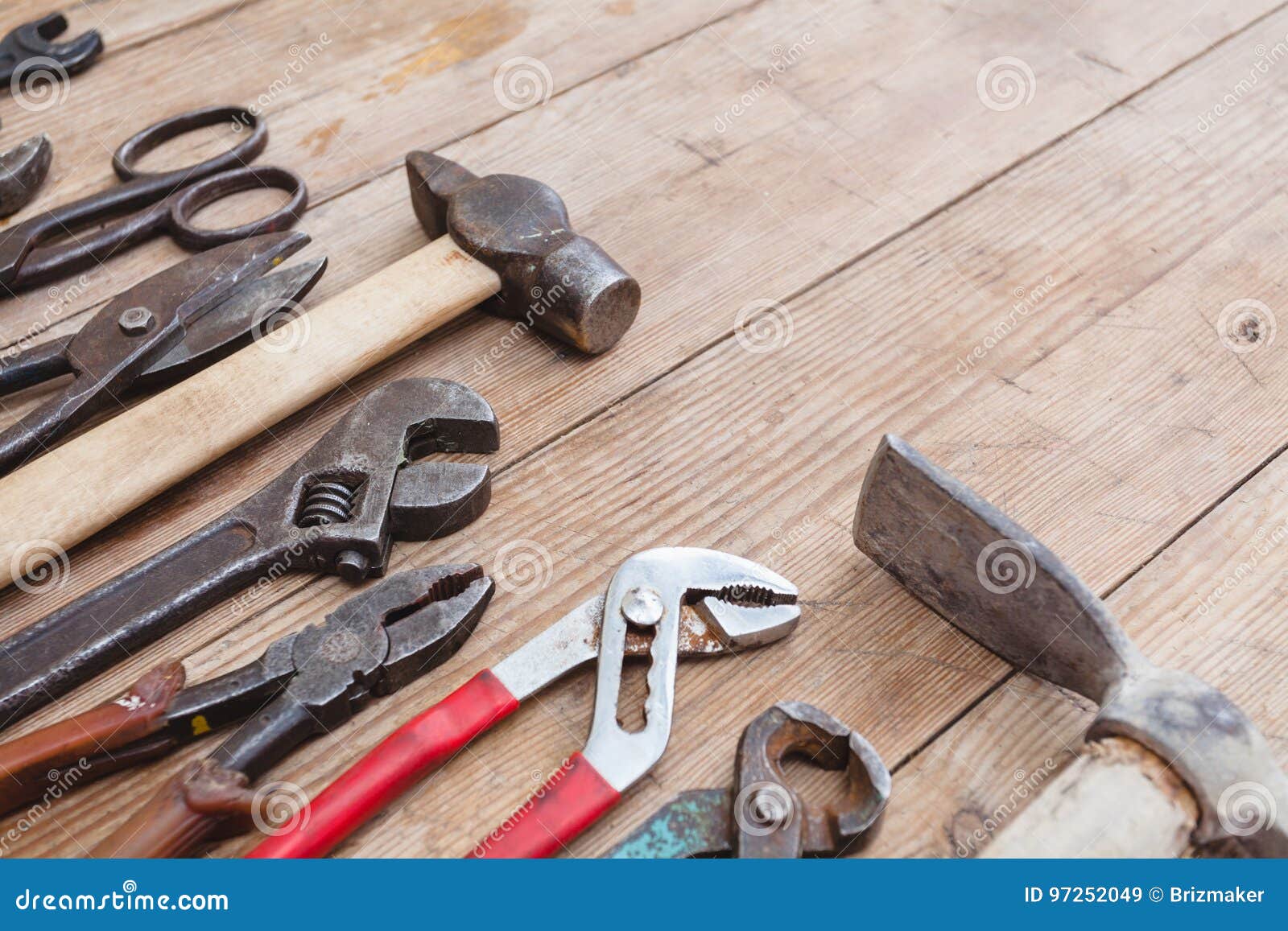 Composition of Construction Tools on an Old Battered Wooden Surface of ...