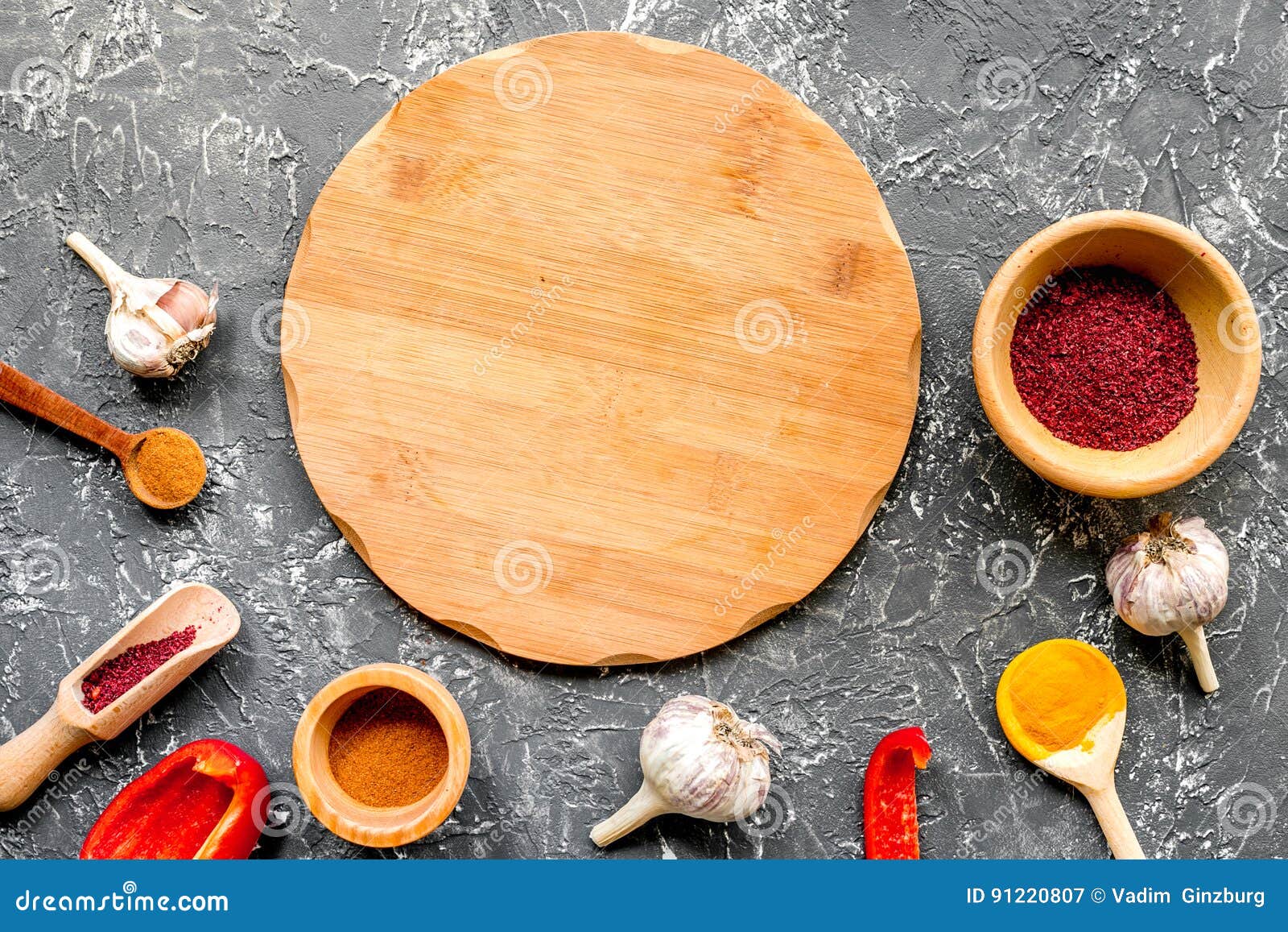 Composition of Cooking Tools and Spices on Kitchen Table Top View Stock ...