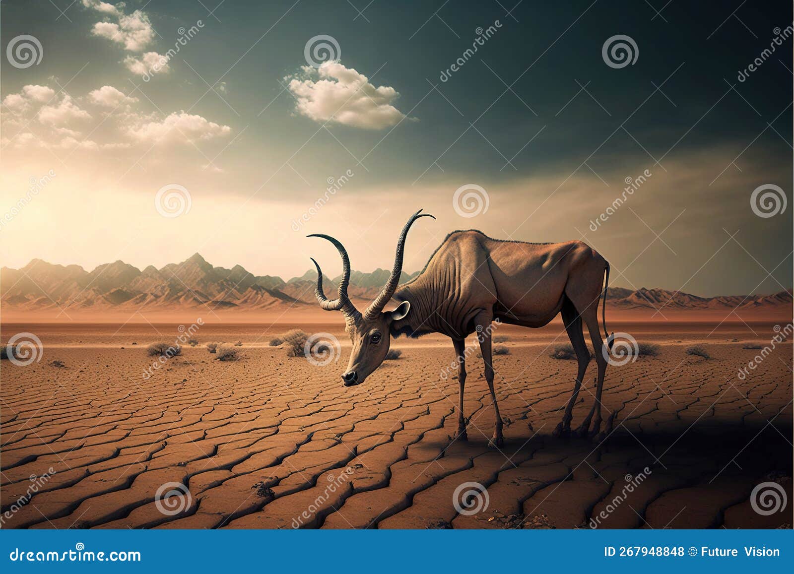 A Starving Cow In The Dry Cracked Earth. AI Generated Royalty-Free ...