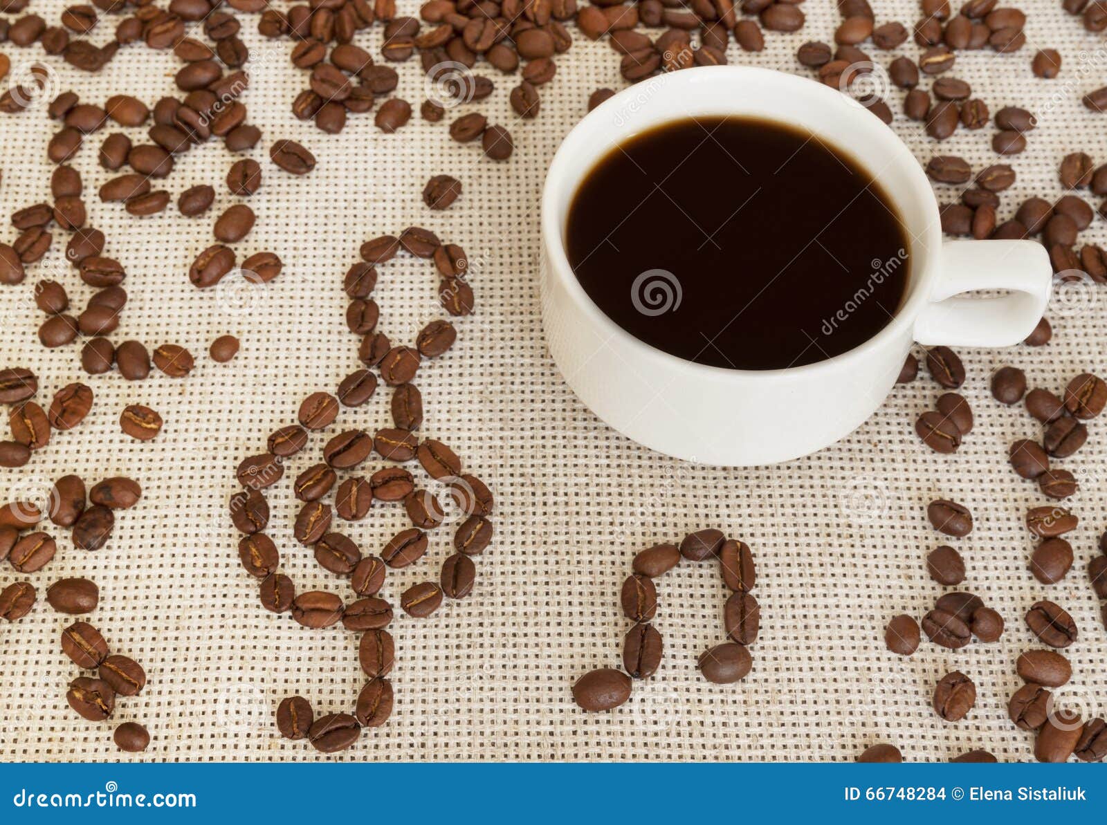 Composition with Cup and Coffee Beans Notes Stock Photo - Image of life ...