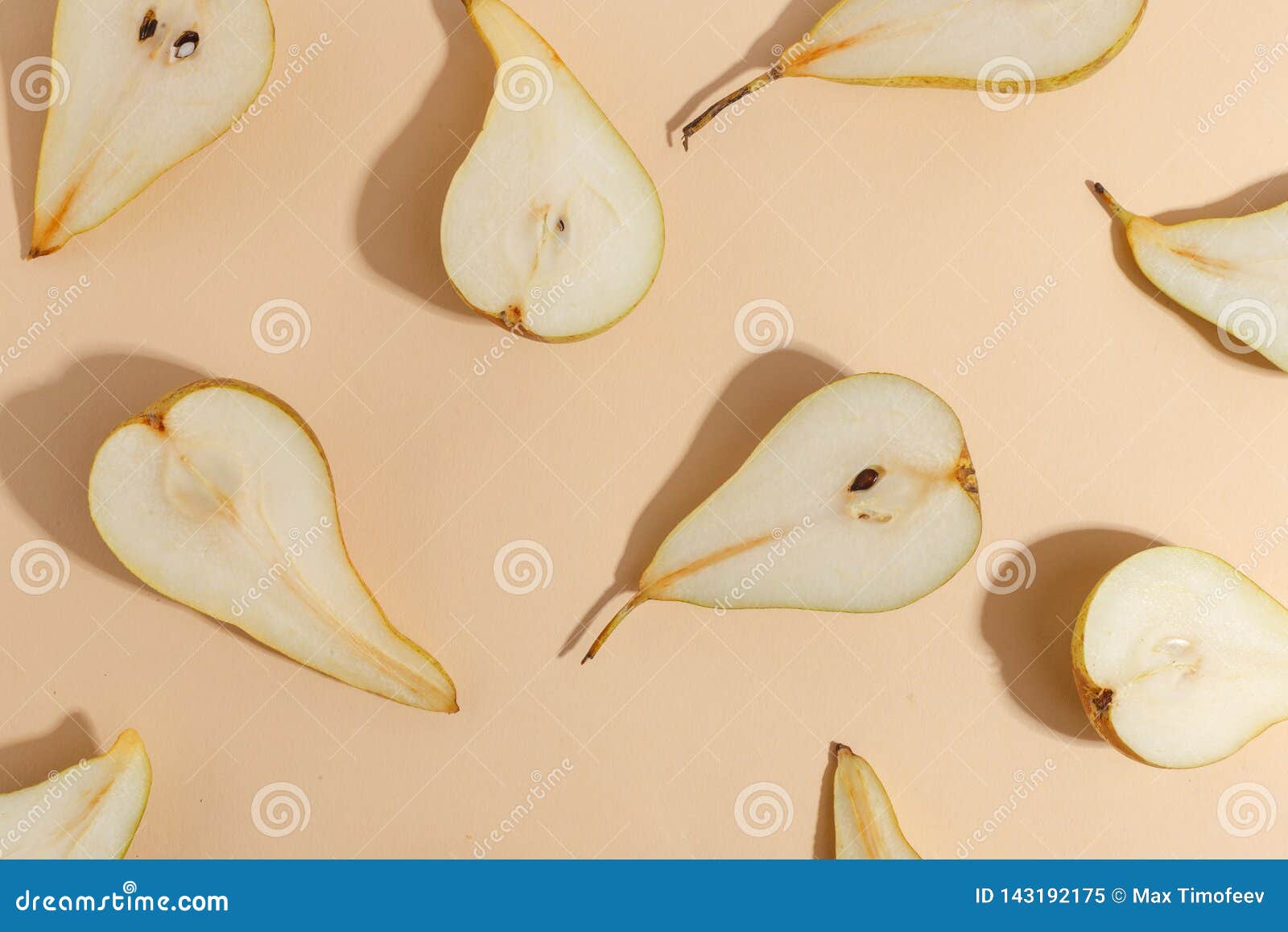 Composition of Cut Pears on a Beige Background. Top View Stock Image ...
