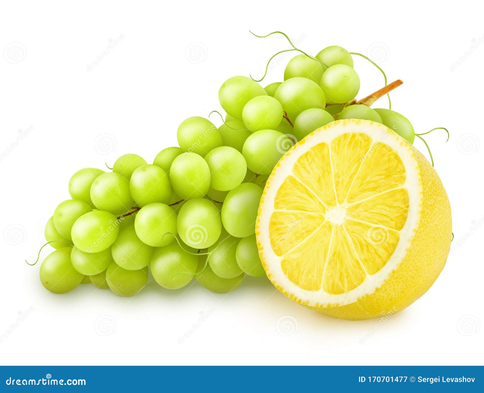 Composition with Cutted Lemon and Grape Isolated on a White Background ...