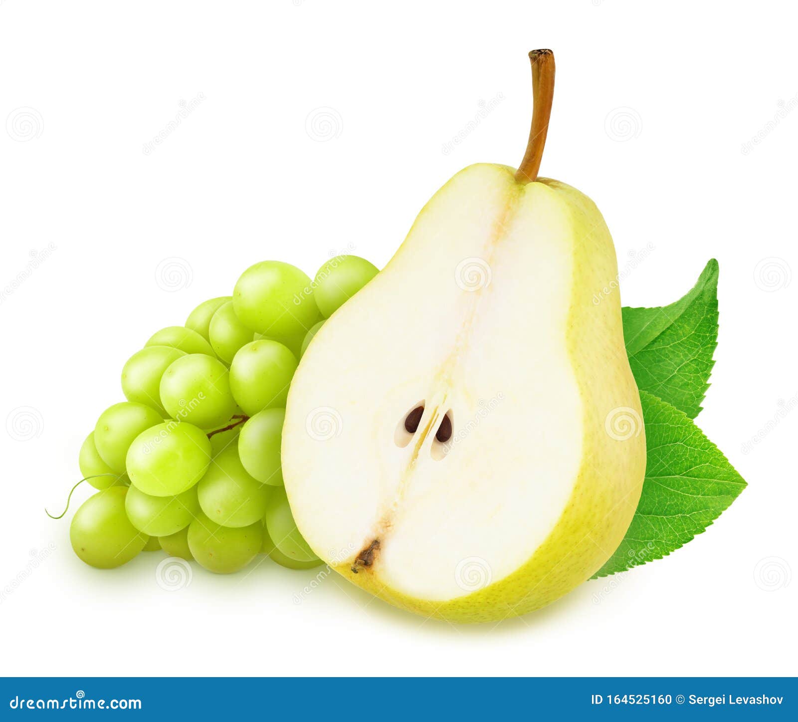Composition with Cutted Pear with Grape Isolated on a White Background ...