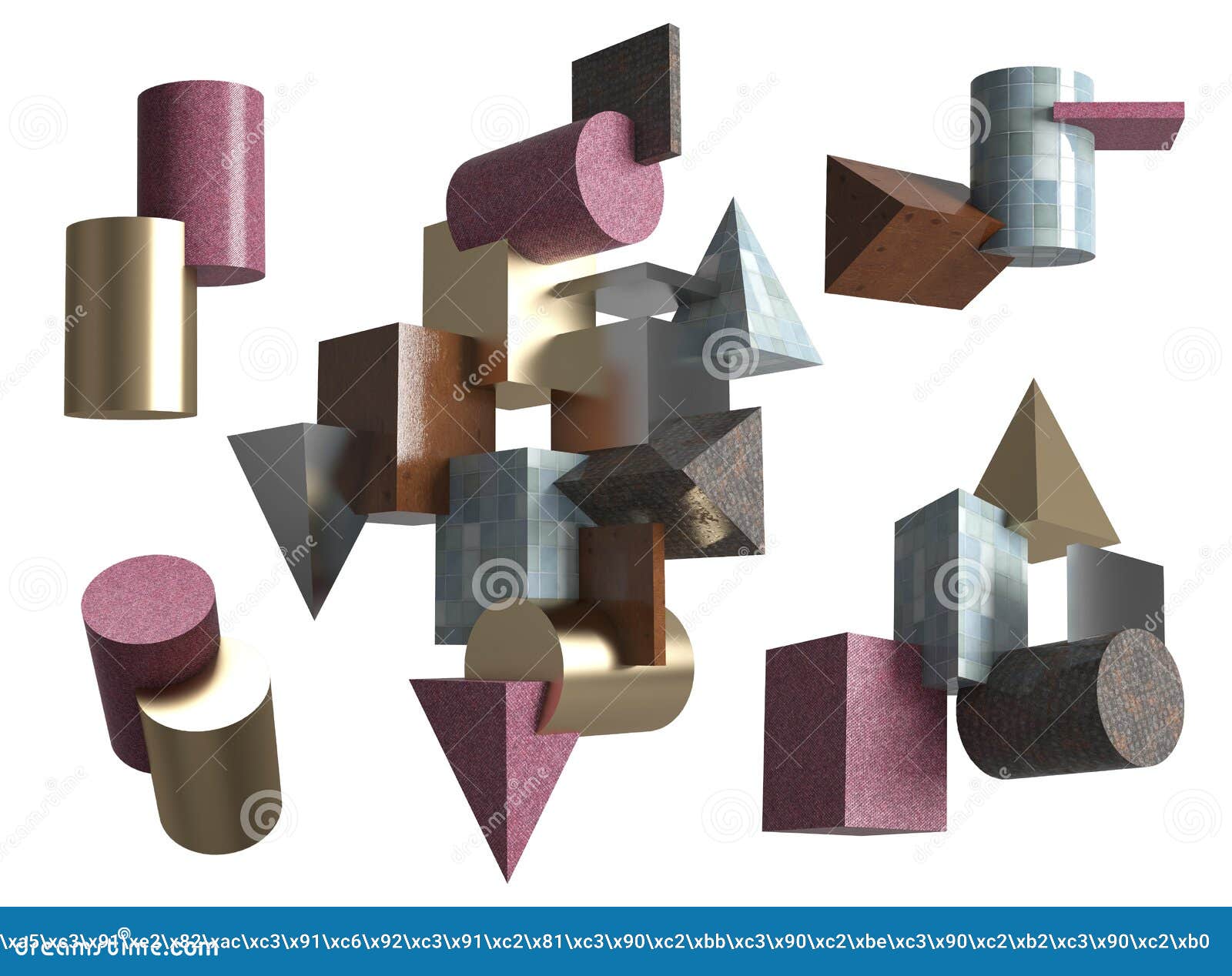 Composition of 3d Figures with Different Textures on a White Background ...