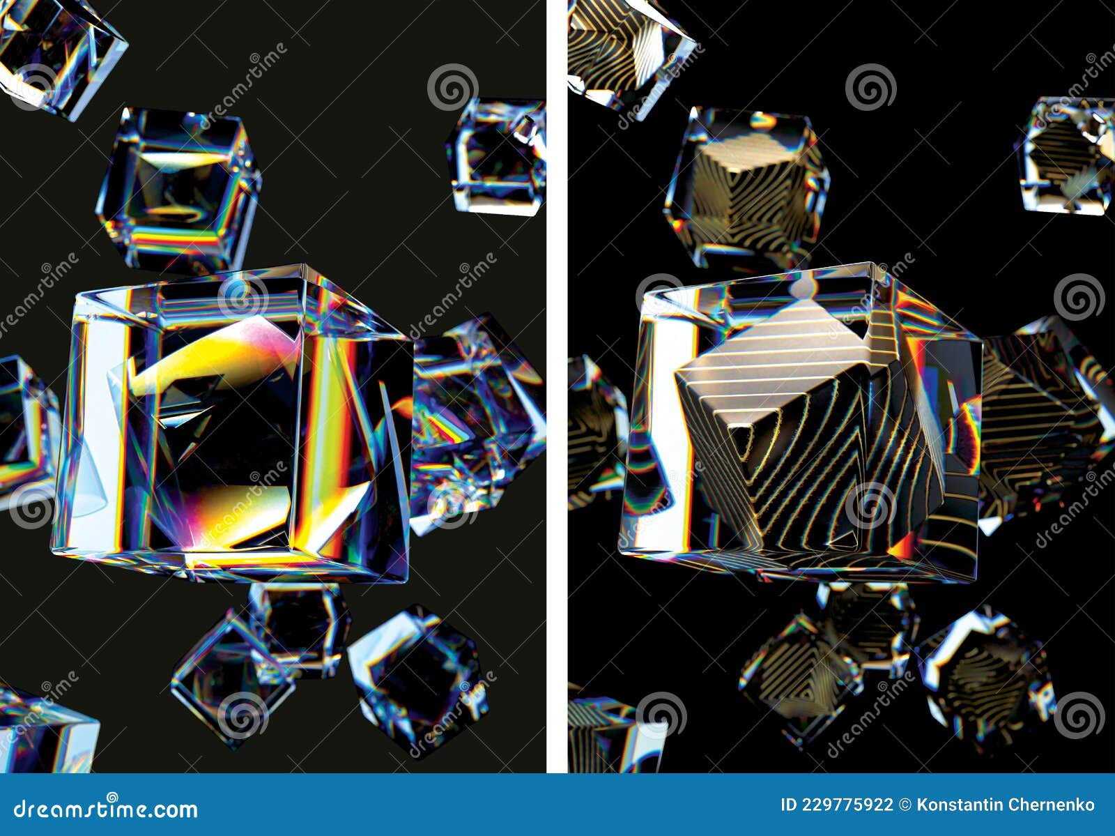 Composition of 3D Translucent Iridescent Cubes Background. Stock ...