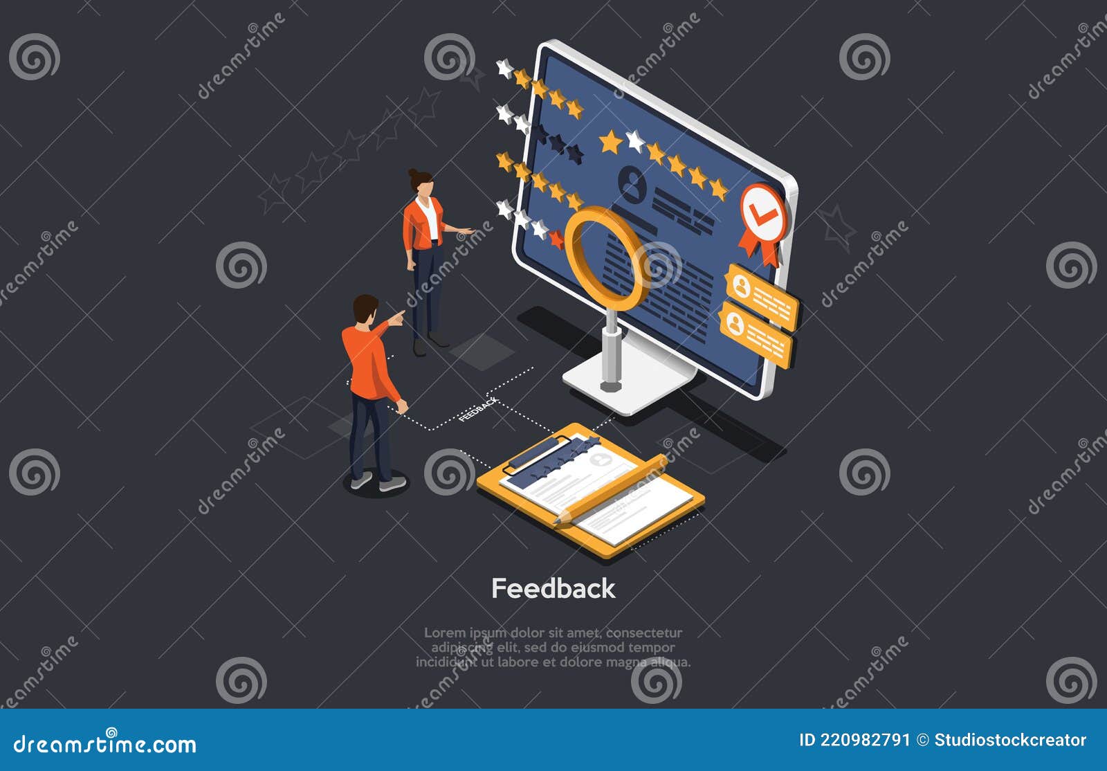 Rating On Screen Laptop Concept Illustration Of Young People. Flat ...