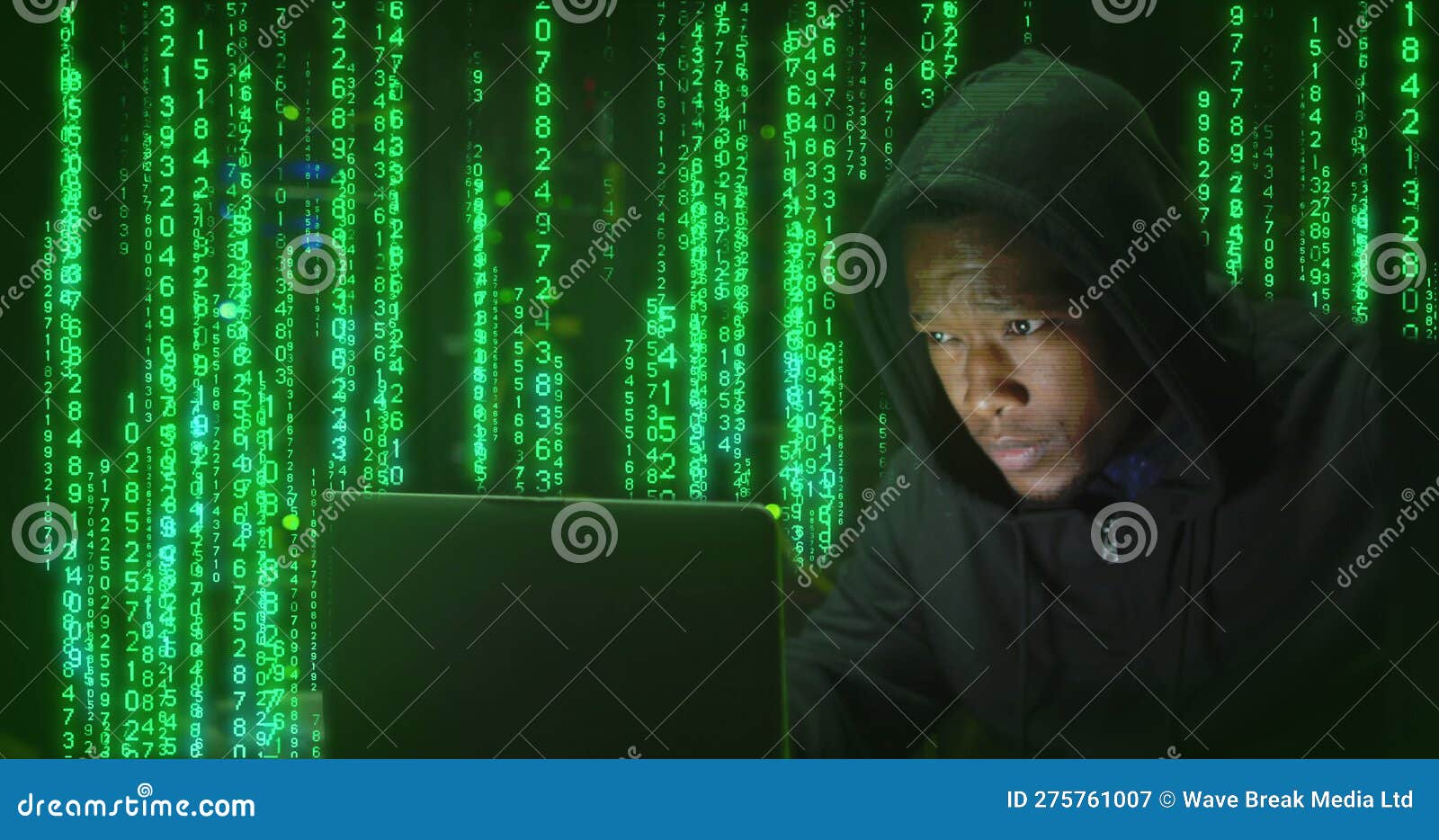 African Hacker Thief Hacking Into A Computer Vector Illustration ...