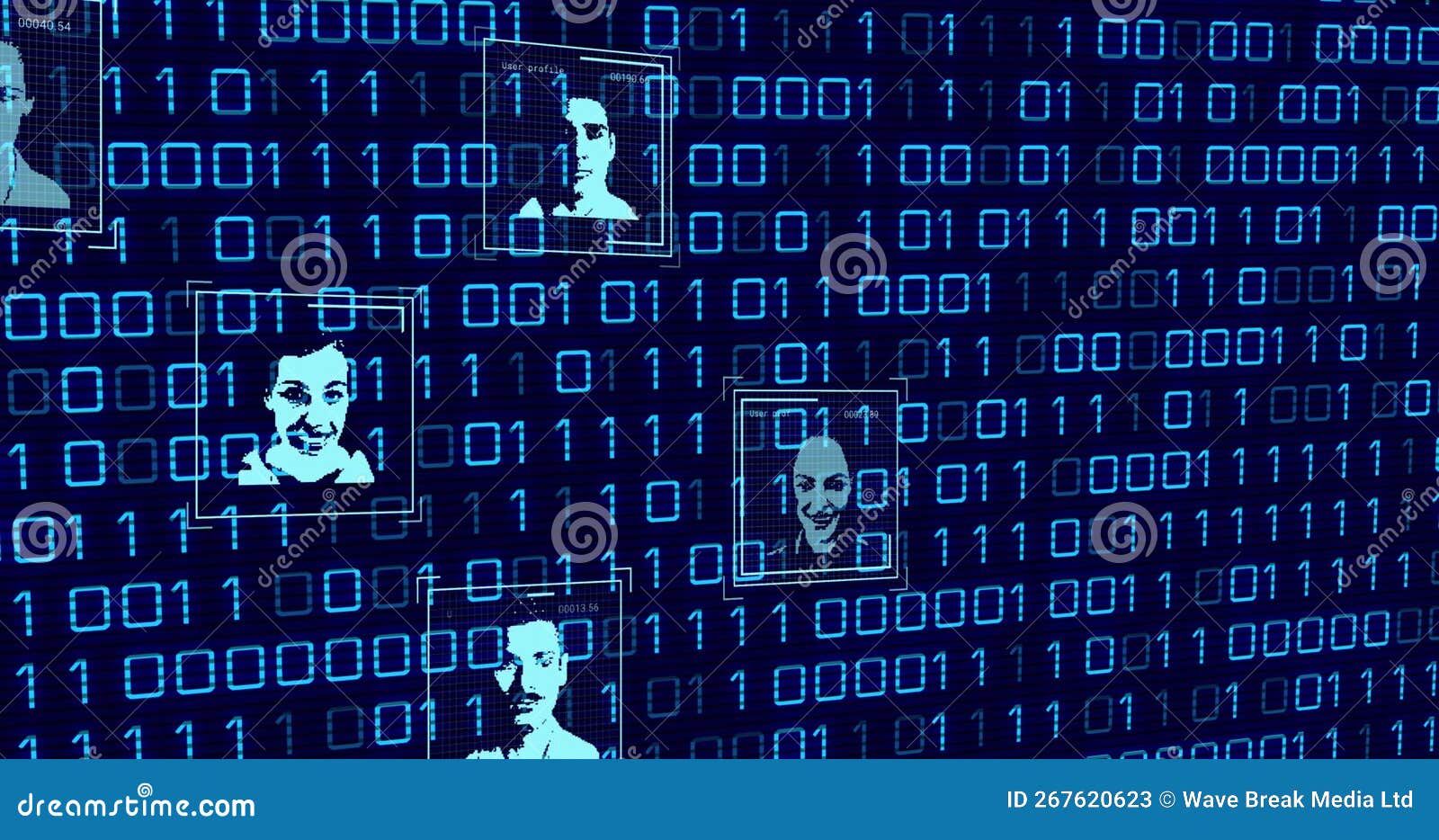 Composition of Data Processing Over People Portraits on Black ...