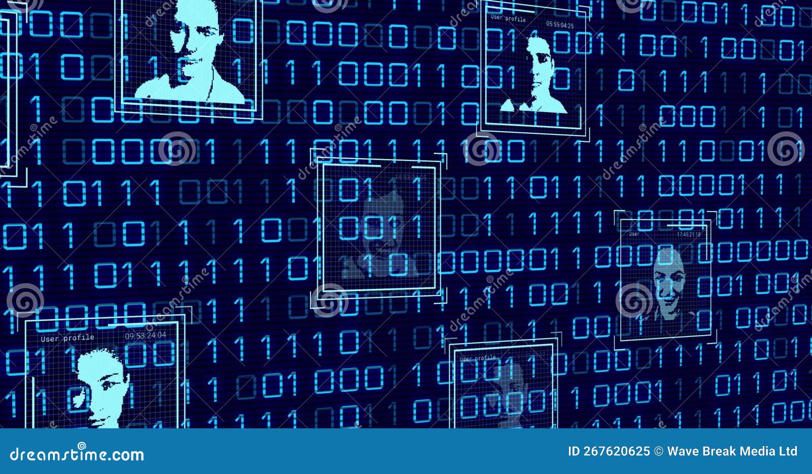 Composition of Data Processing Over People Portraits on Black ...