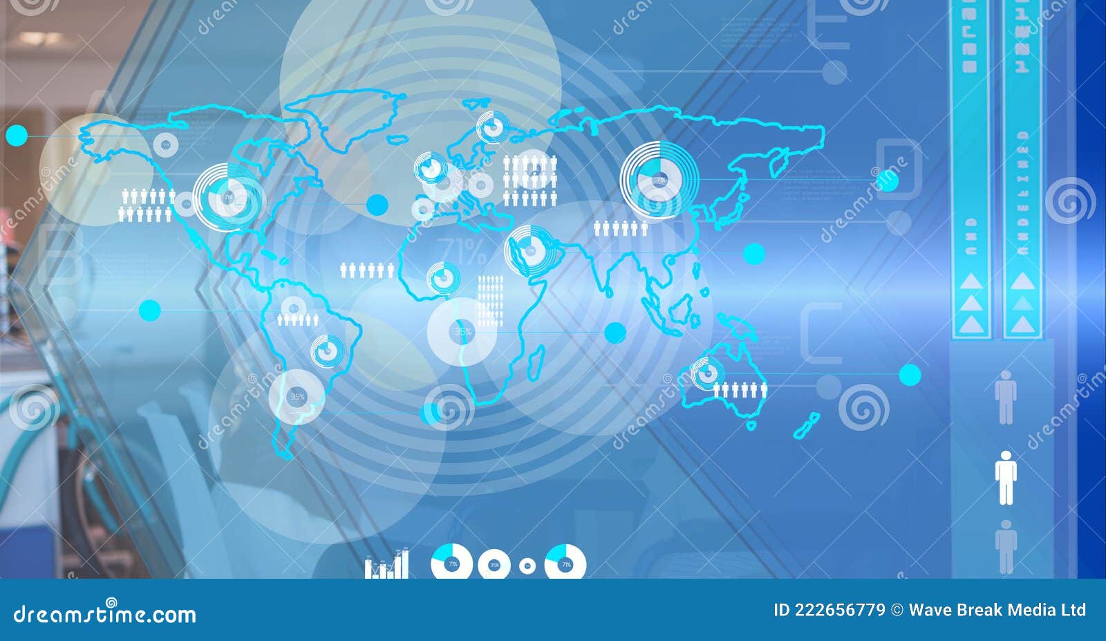 Composition of Data Processing and World Map on Blue Background Stock ...