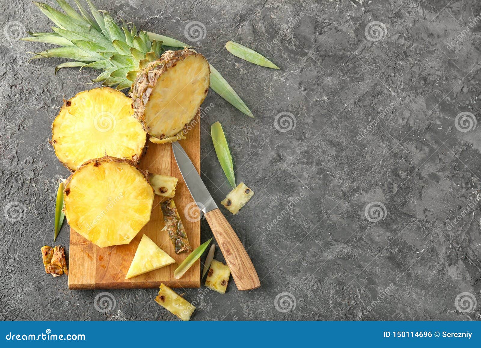 Composition with Delicious Cut Pineapples on Textured Background Stock ...