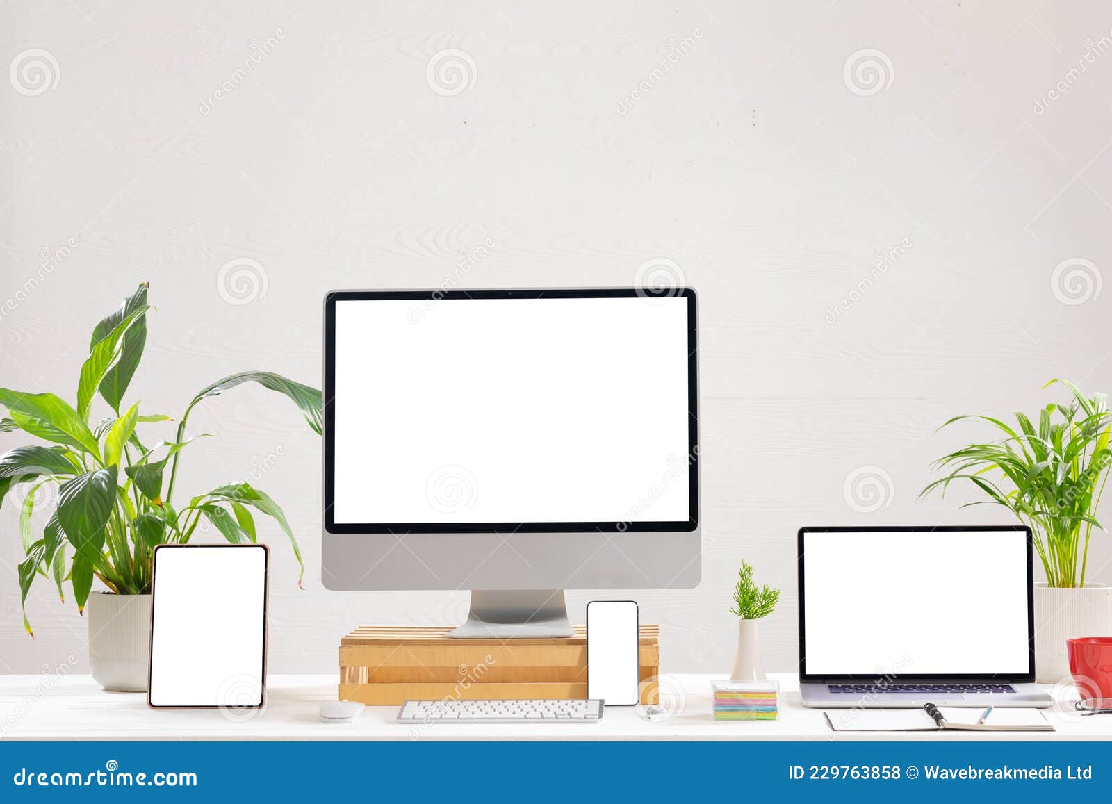 Composition of Desktop Computer, Laptop, Tablet and Smartphone with ...