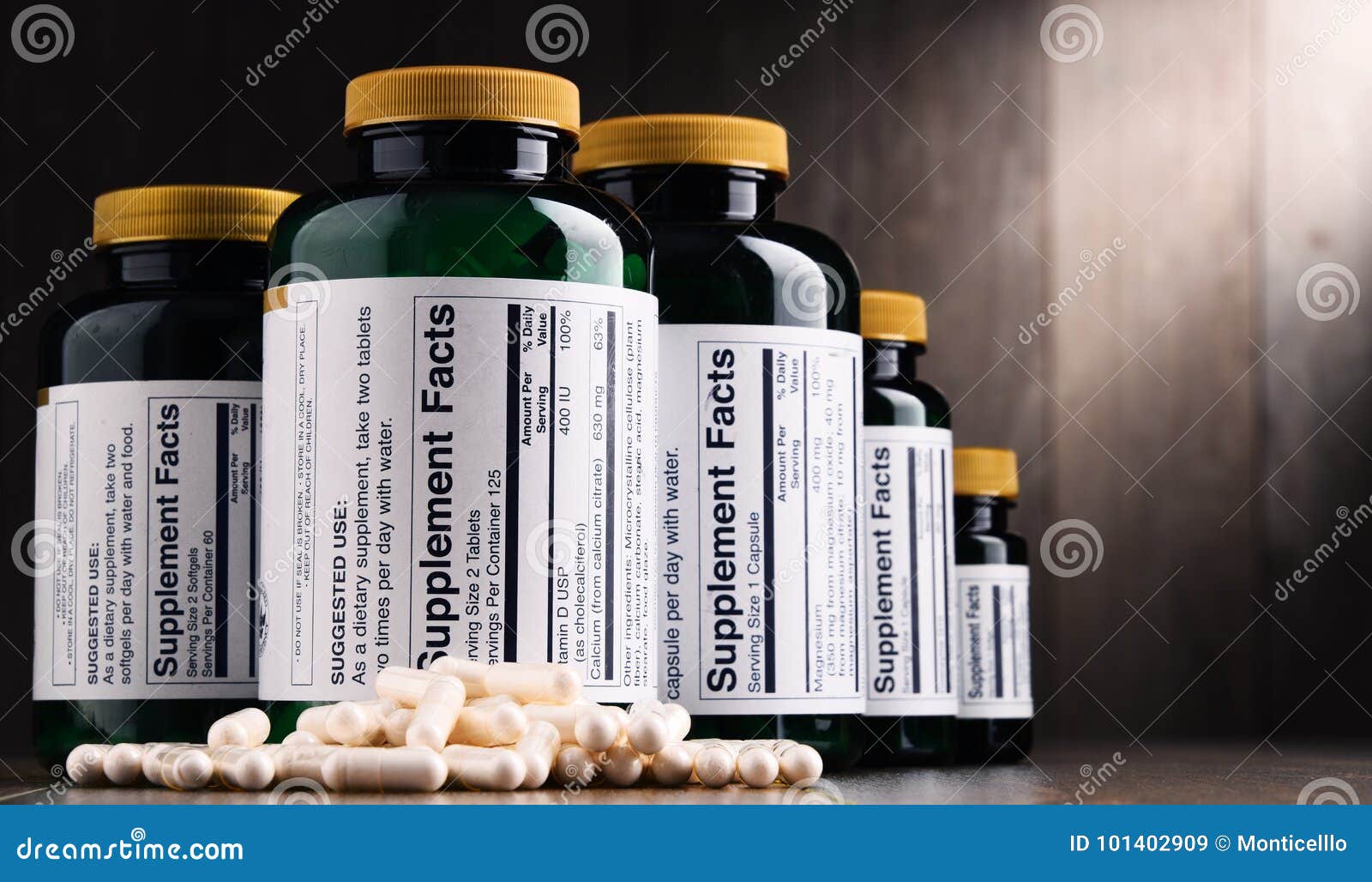 Composition with Dietary Supplement Containers. Drug Pills. Stock Image ...