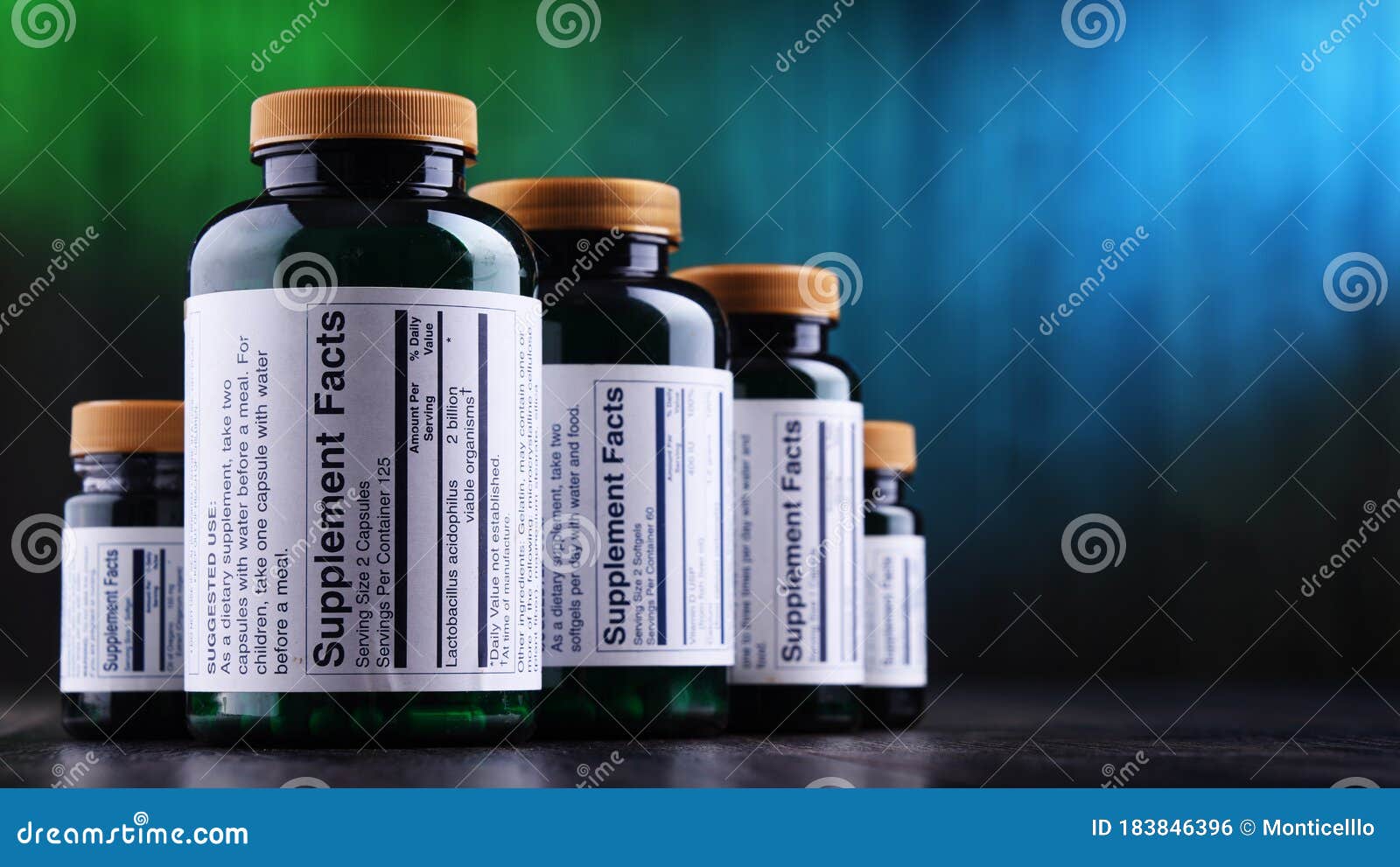 Composition with Dietary Supplement Containers. Drug Pills Stock Photo ...