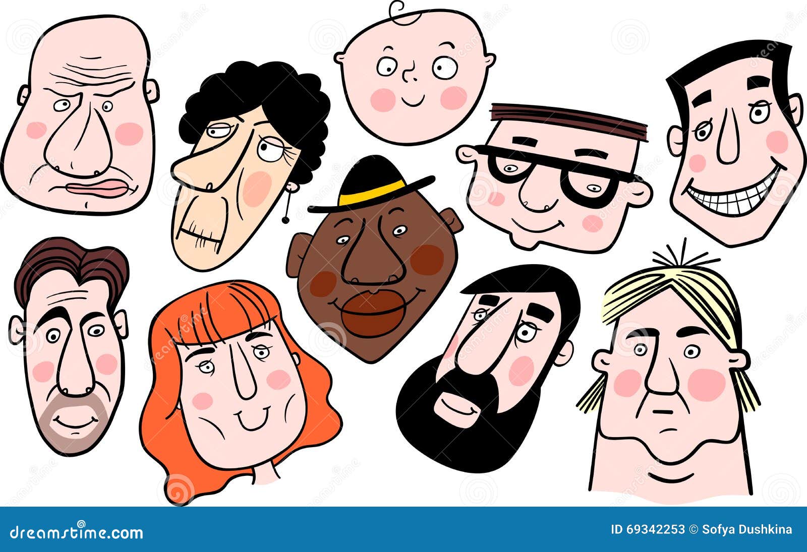 Composition of Different Cartoon Faces Stock Vector - Illustration of ...