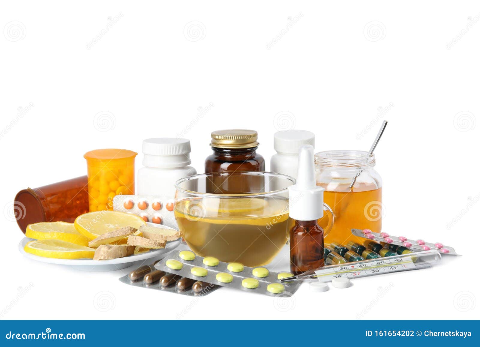 Composition with Different Cold Remedies on White Stock Photo - Image ...