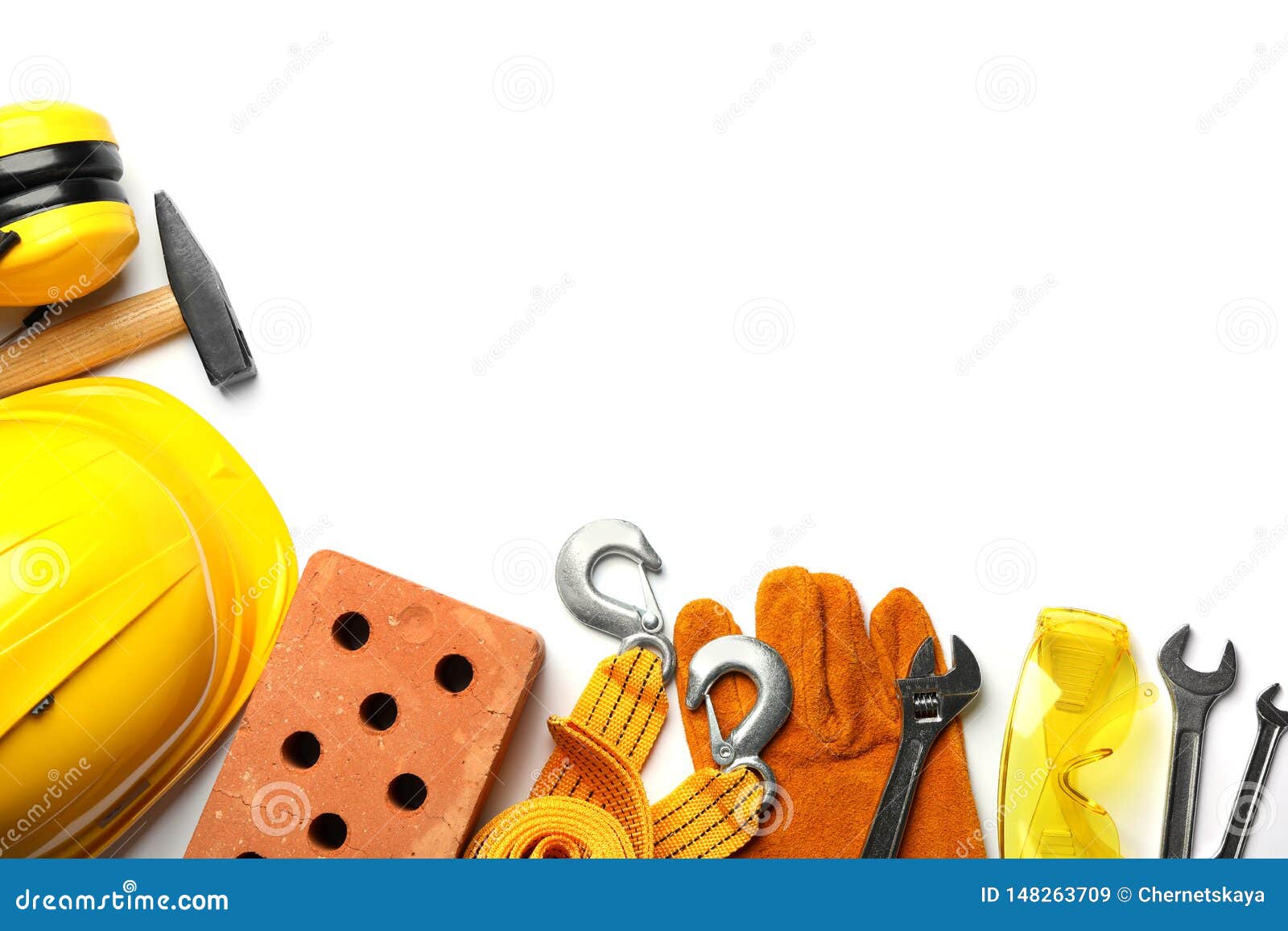 Composition with Different Construction Tools on White Background, Top ...