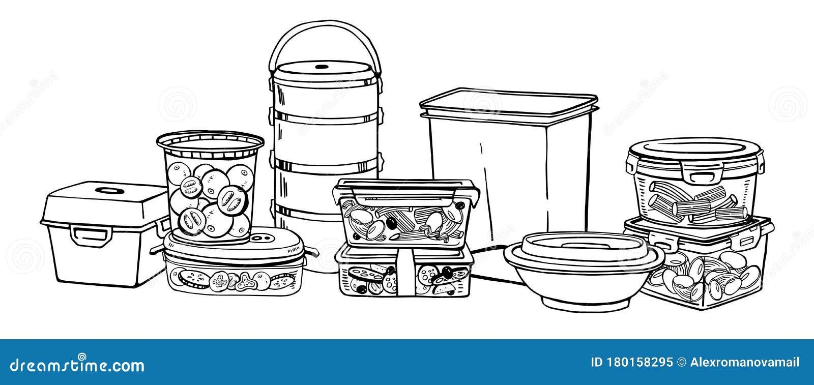 Composition with Different Food Containers. Lunch Boxes with Products ...