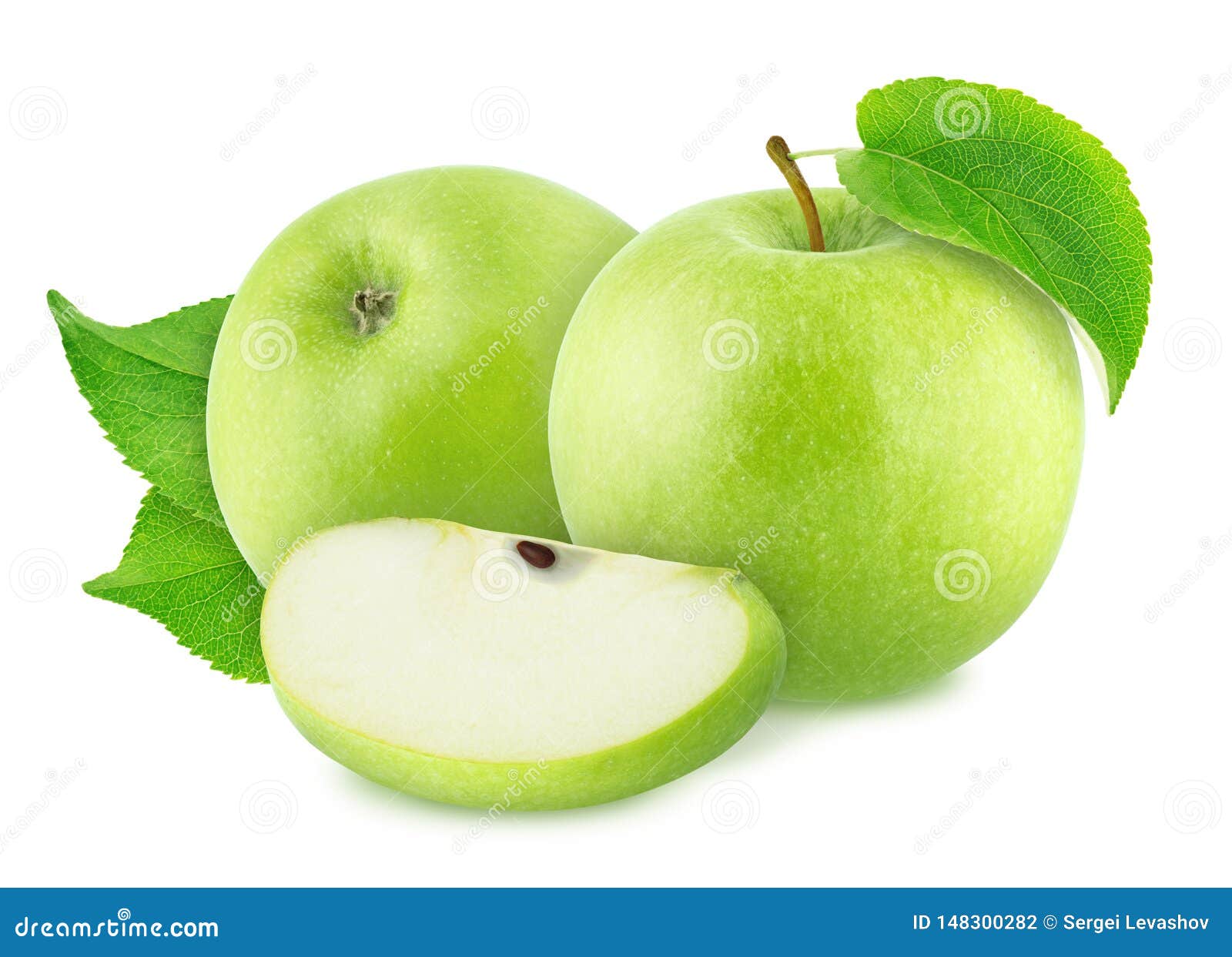 Composition with Different Green Apples Isolated on White Background ...