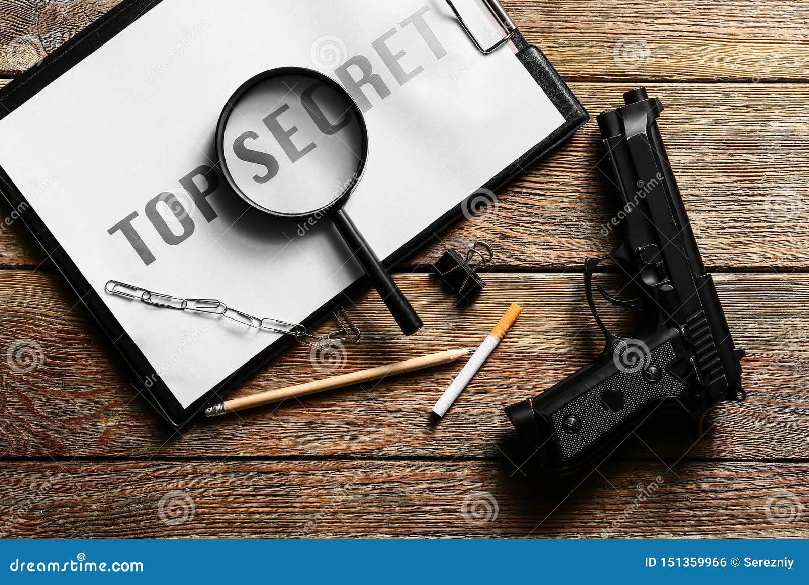 Composition with Different Items for Detective on Wooden Table Stock ...