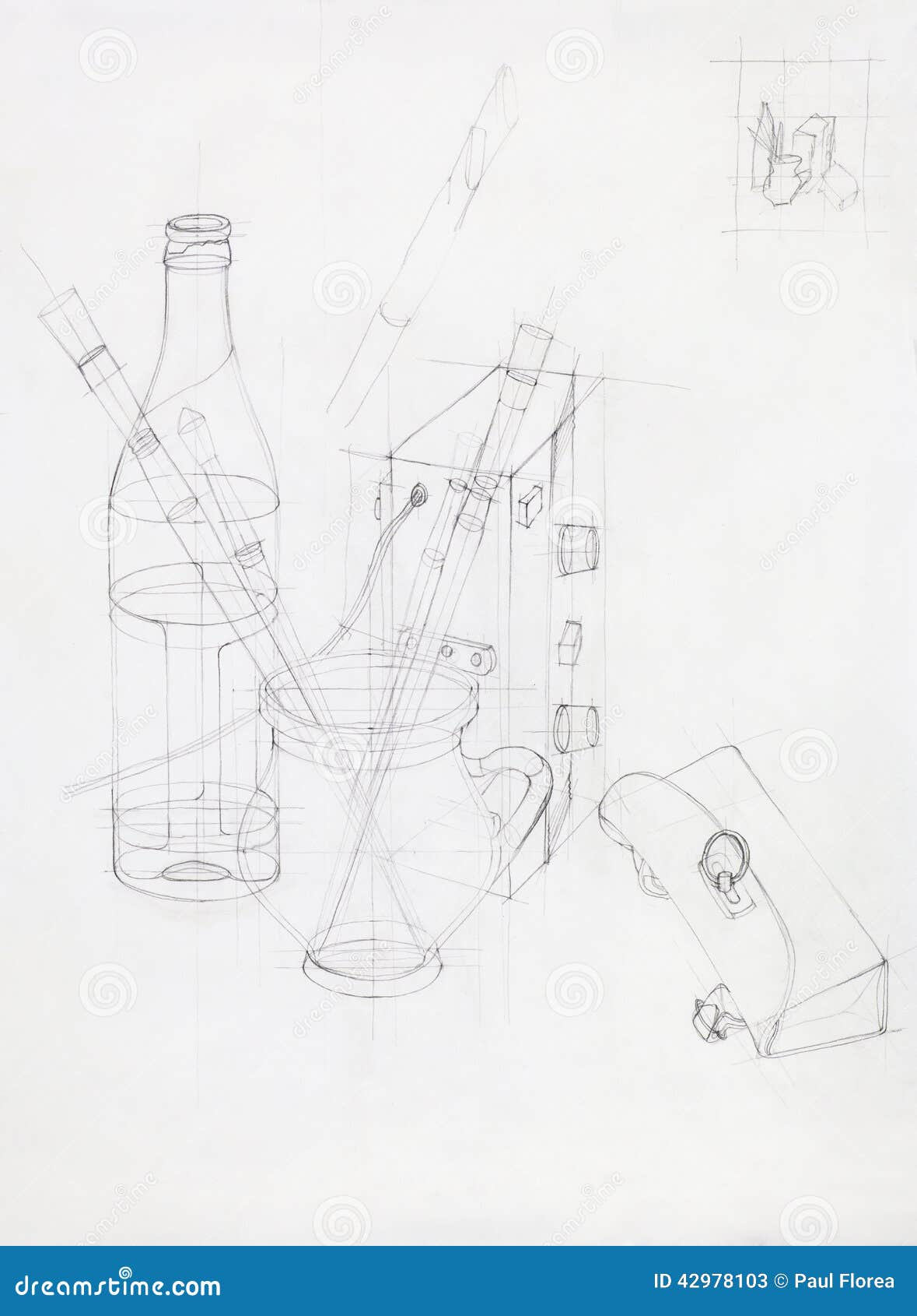 Composition with Different Objects, Sketch Stock Illustration ...