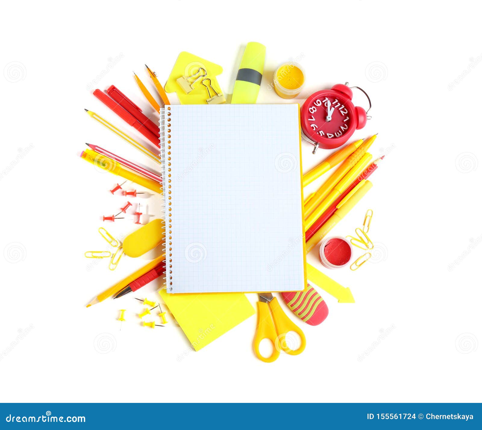 Composition with Different School and Open Blank Notebook on White ...