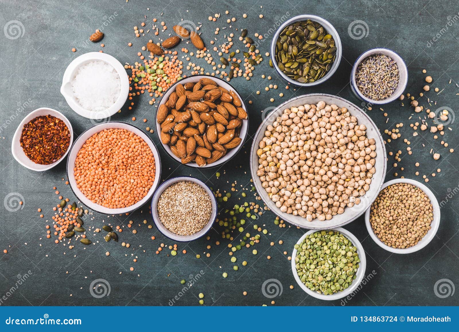 Composition of Different Types of Legumes in Bowls Stock Photo - Image ...