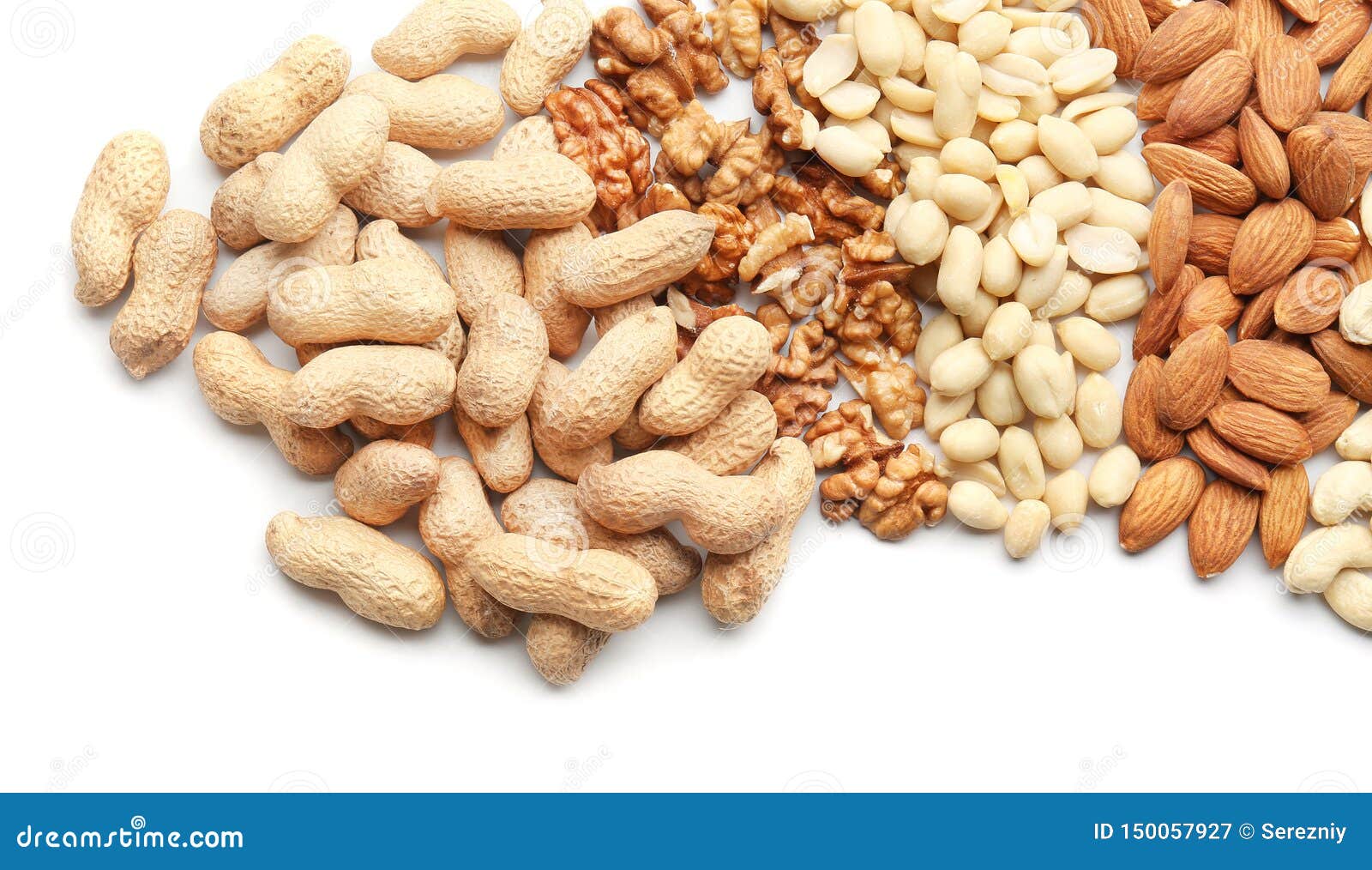 Composition with Different Types of Nuts on White Background Stock ...