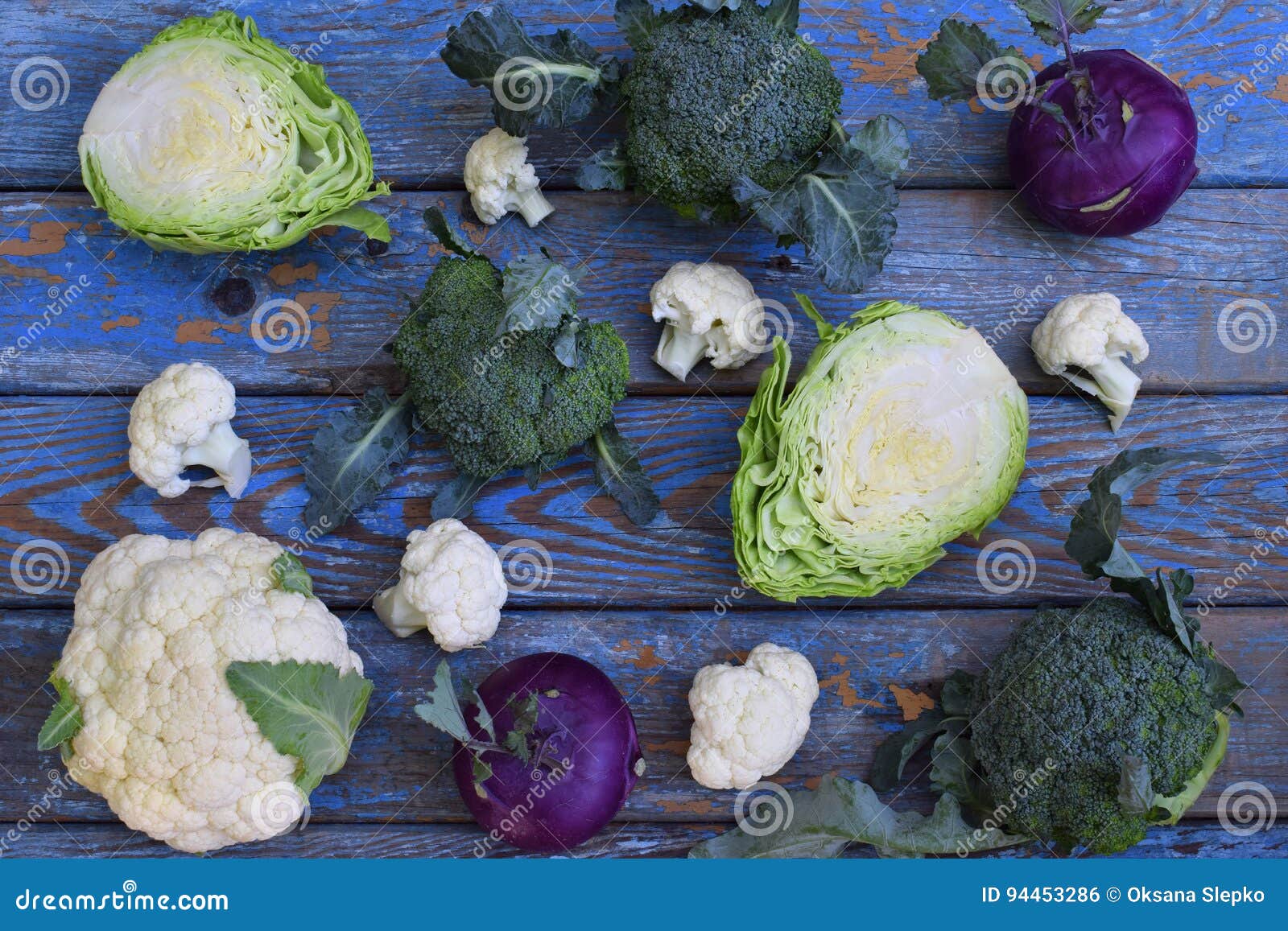 Composition from Different Varieties of Cabbage on Wooden Background ... Composition from Different Varieties of Cabbage on Wooden Background ...