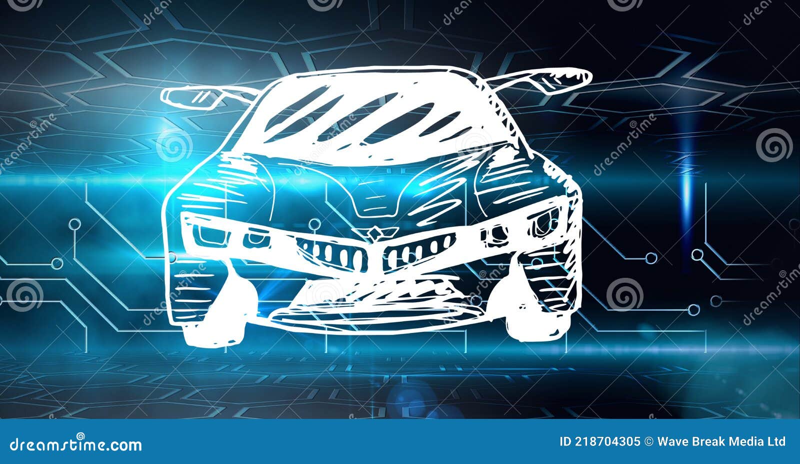 Composition of Digital Computer Data Over Car Drawing Stock ...